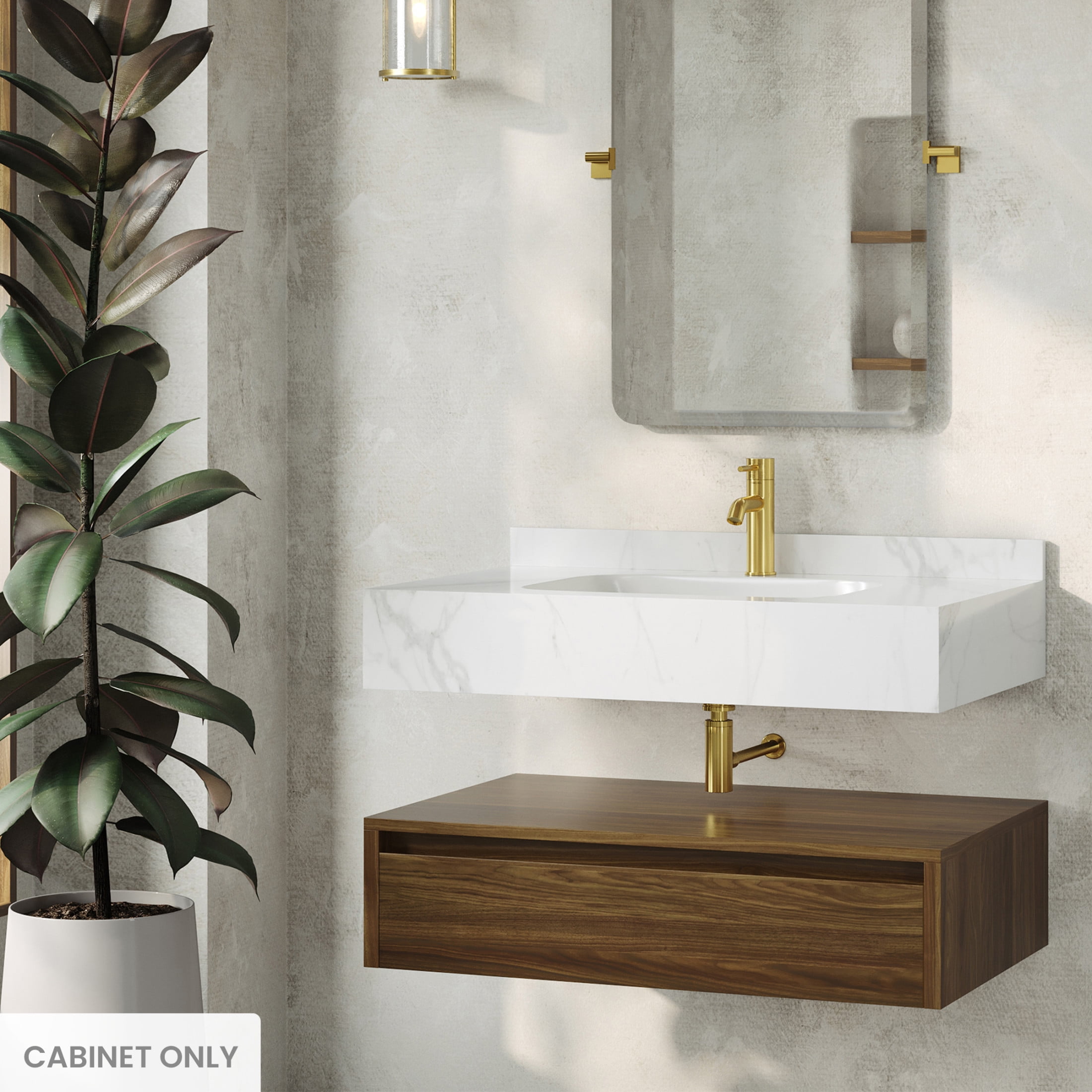 Avancer 36" Wall-Mounted Bathroom Vanity Cabinet without Top in Brown ...