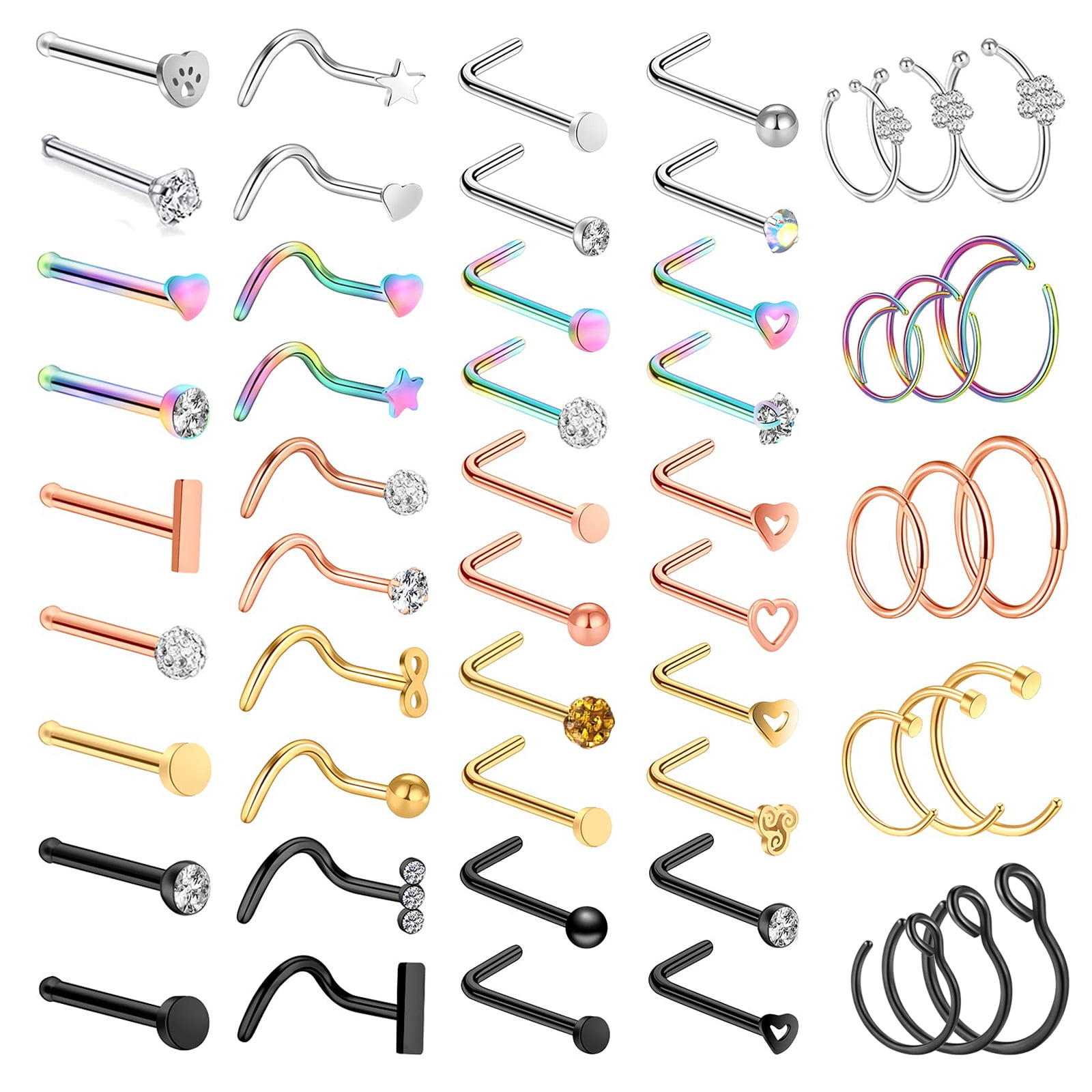 Avaner 55Pcs 20G Medical Stainless Steel L-Shaped Bone Screw Nose Ring ...