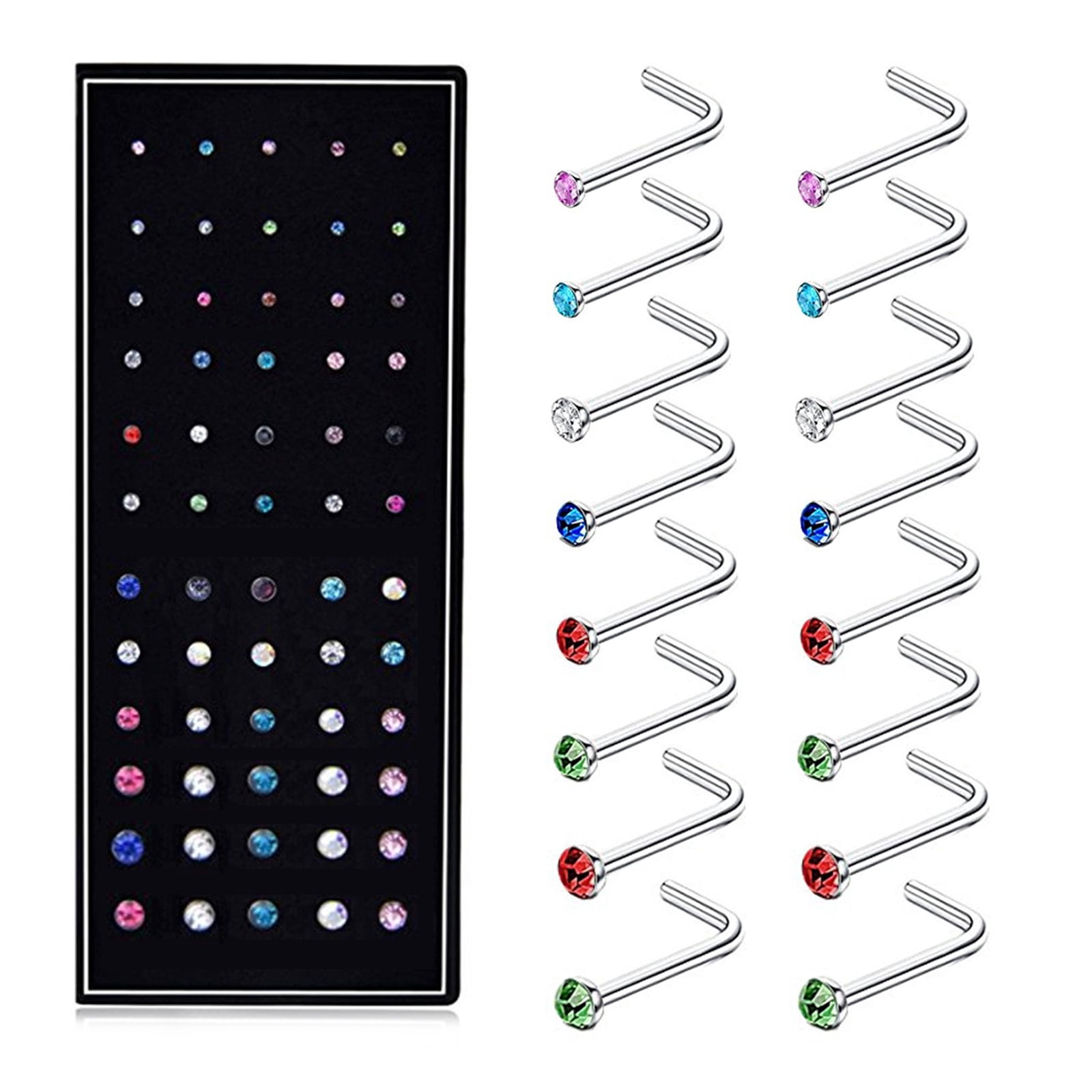 Avaner 60Pcs Hypoallergenic Nose Studs for Women Men Stainless Steel CZ ...