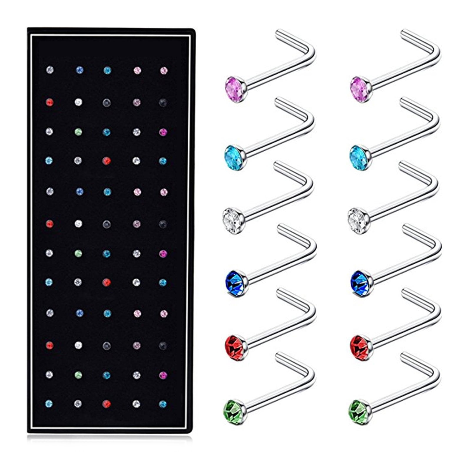Avaner 60Pcs Hypoallergenic Nose Studs for Women Men Stainless Steel CZ ...