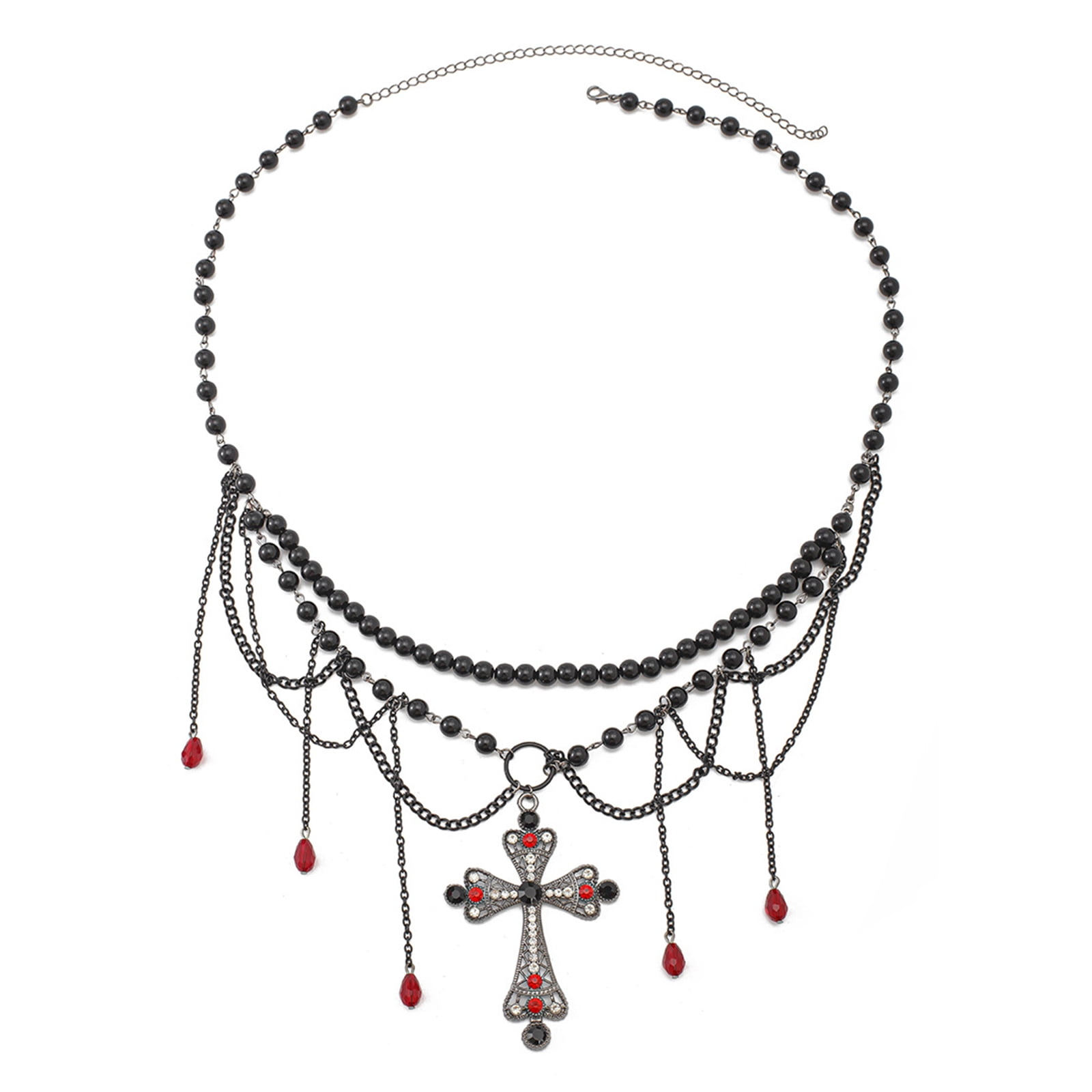 Avaner Gothic Cross Waist Chain for Women: Punk Red Beaded Teardrop ...