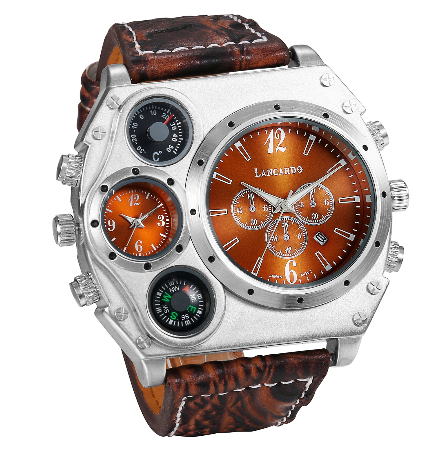 Avaner Large Dial Watch for Men, Dual Time Zone Leather Strap Sports ...