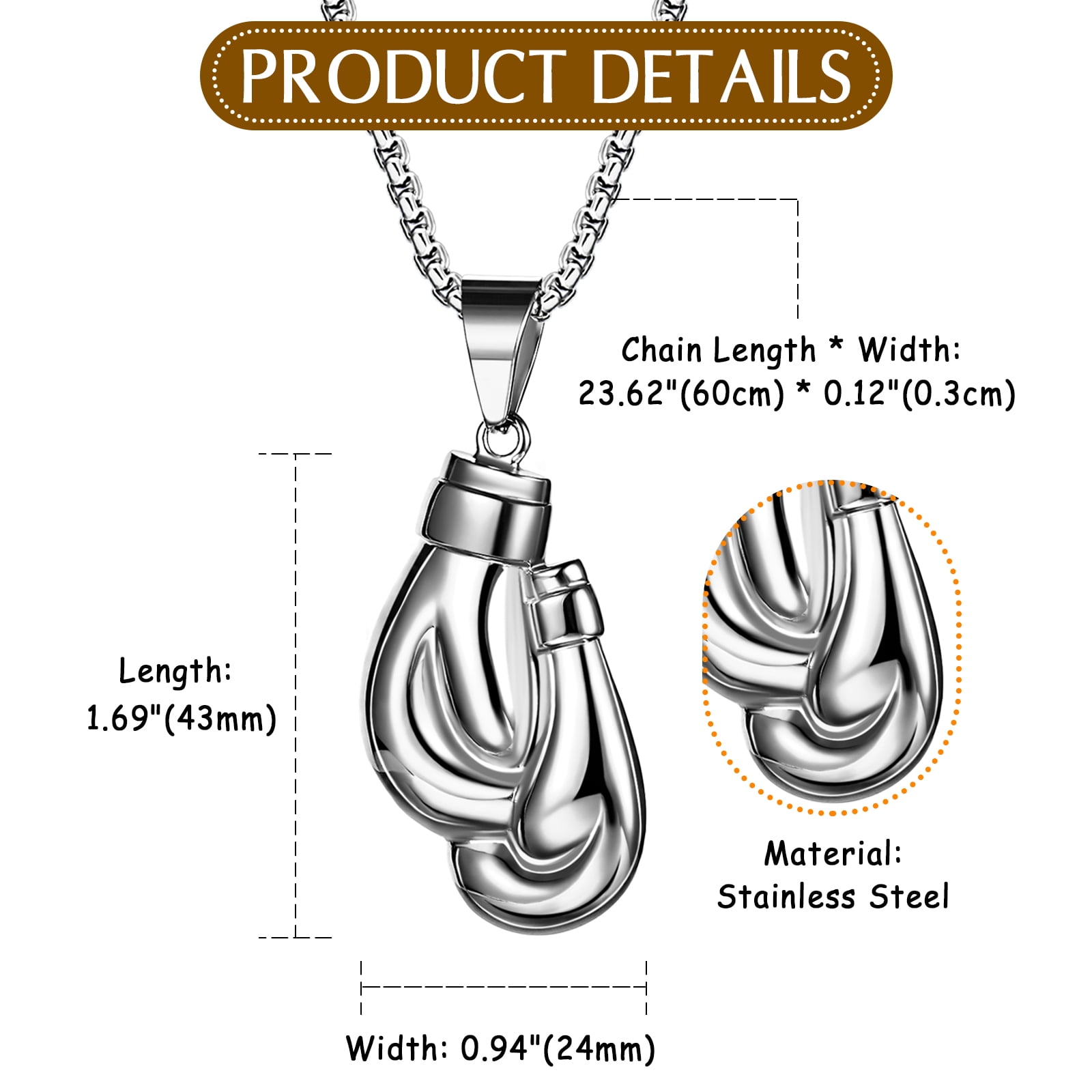 Avaner Men Punk Stainless Steel Boxing Glove Chain Pendant Necklace ...
