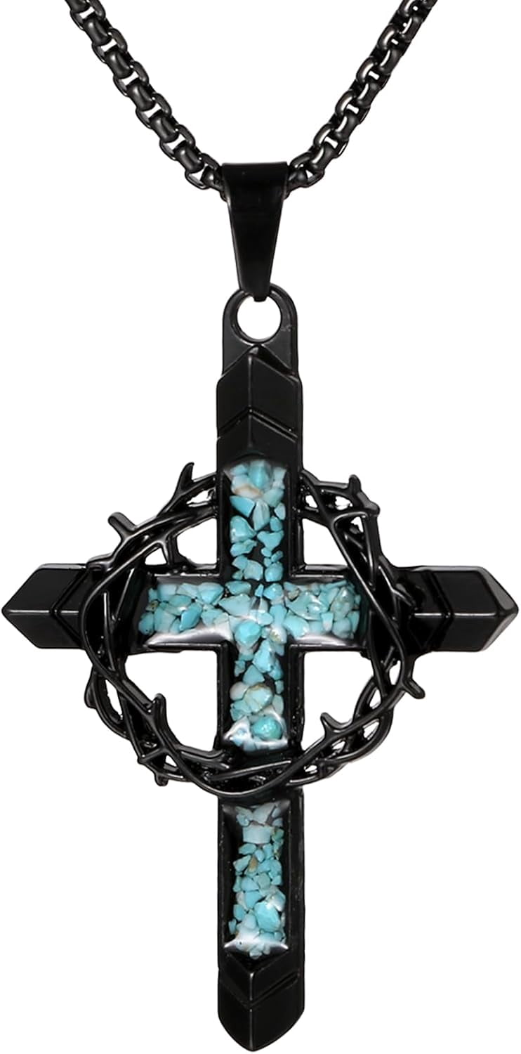 Avaner Men's Crown of Thorns Cross Necklaces: Vintage Gothic Crown ...