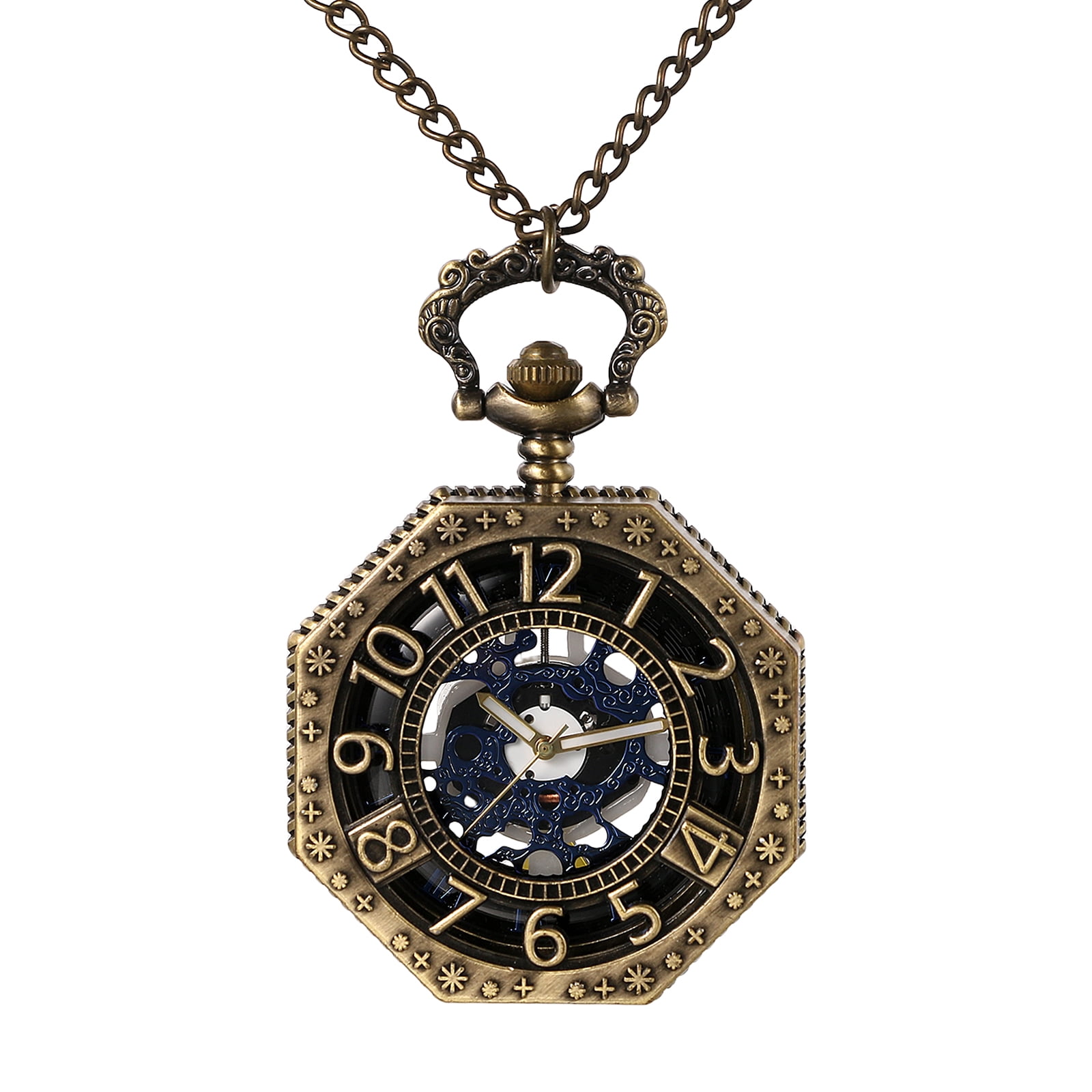 Avaner Men's Skeletonized Quartz Octagonal Case Pocket Watch: Roman ...