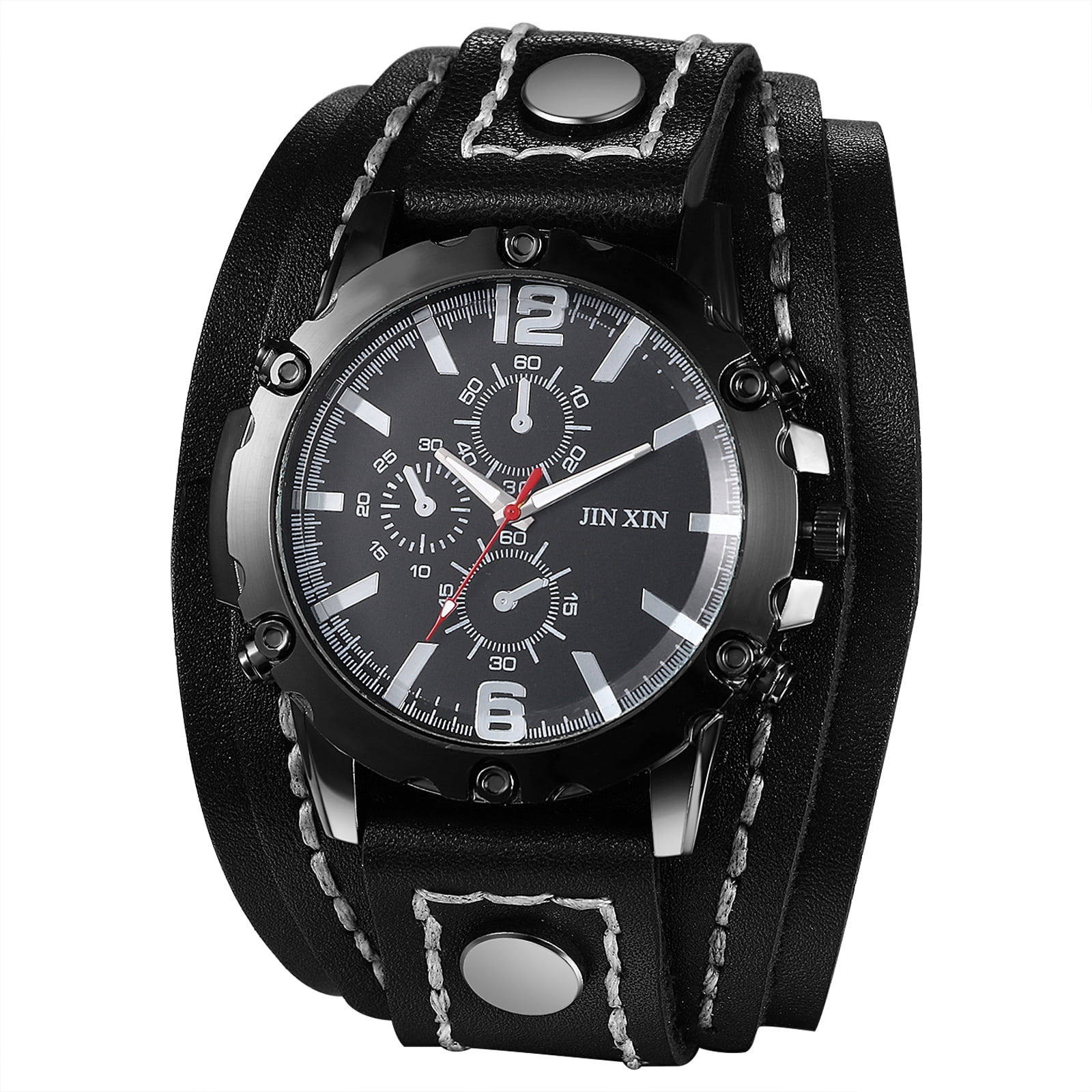 Avaner Mens Watches Vintage Punk Hiphop Gothic Wide Genuine Leather ...