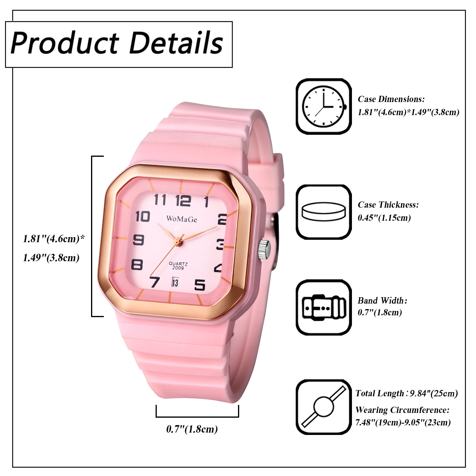 Avaner Square Quartz Analog Watch: Men Women Black/White/Pink Silicone ...
