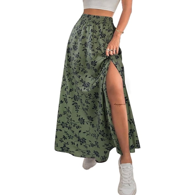 Avanova Women Boho Floral Slit Maxi Skirt Split Thigh High Waisted Long ...