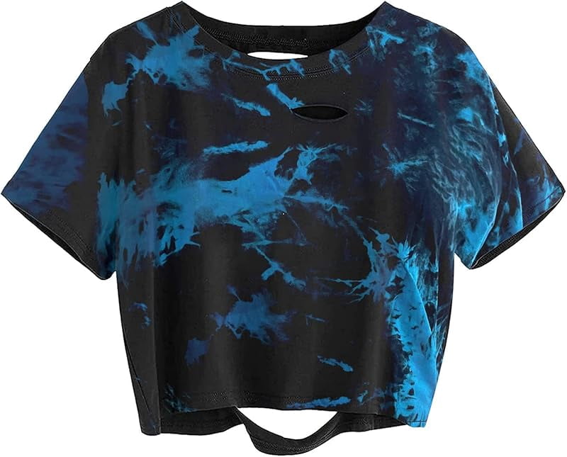 Avanova Women Distressed Loose Crop Top Oversized Short Sleeve Ripped ...