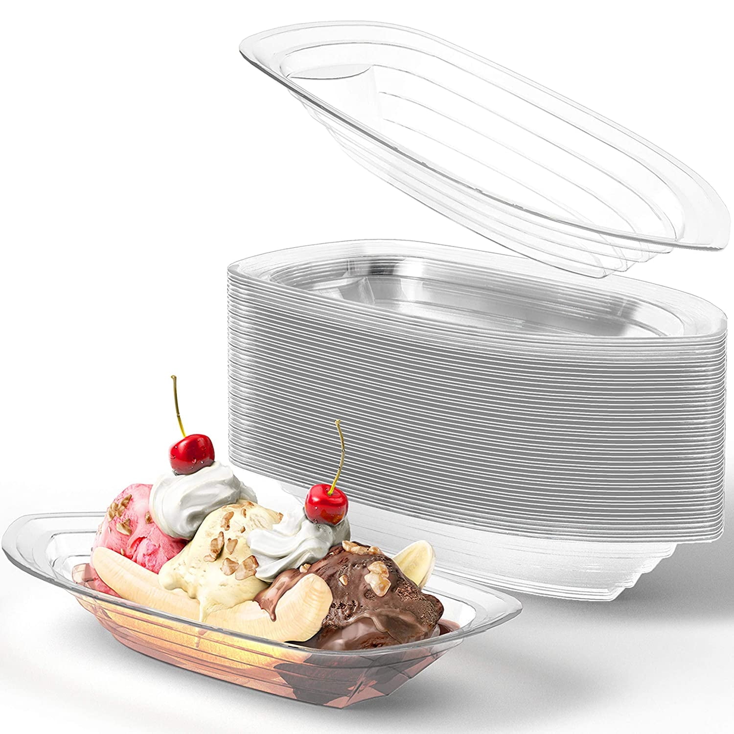 Avant Grub, 12 oz Clear Plastic Banana Split Boats, 50 Pack - Walmart.com