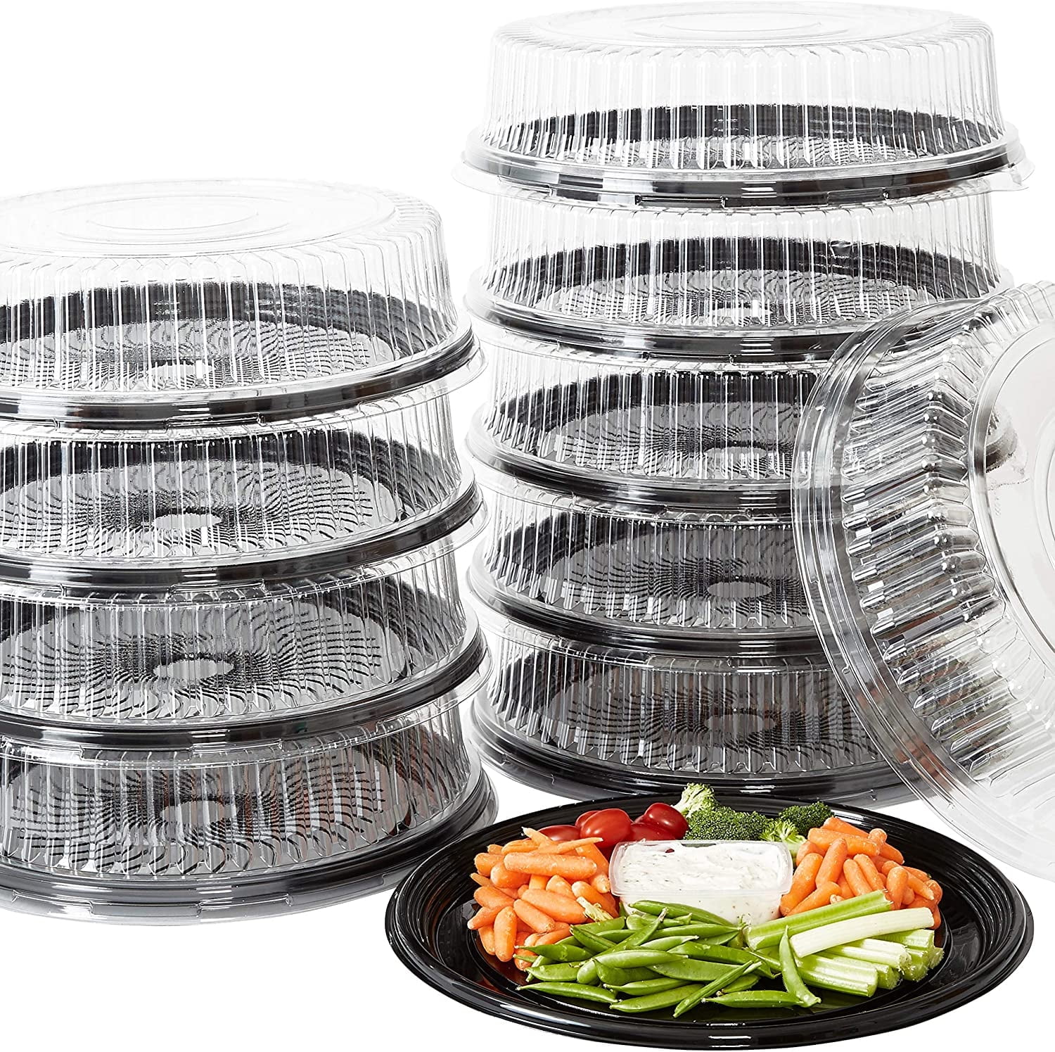 "Avant Grub 16"" Large Round Black Disposable Catering Trays with Lids ...