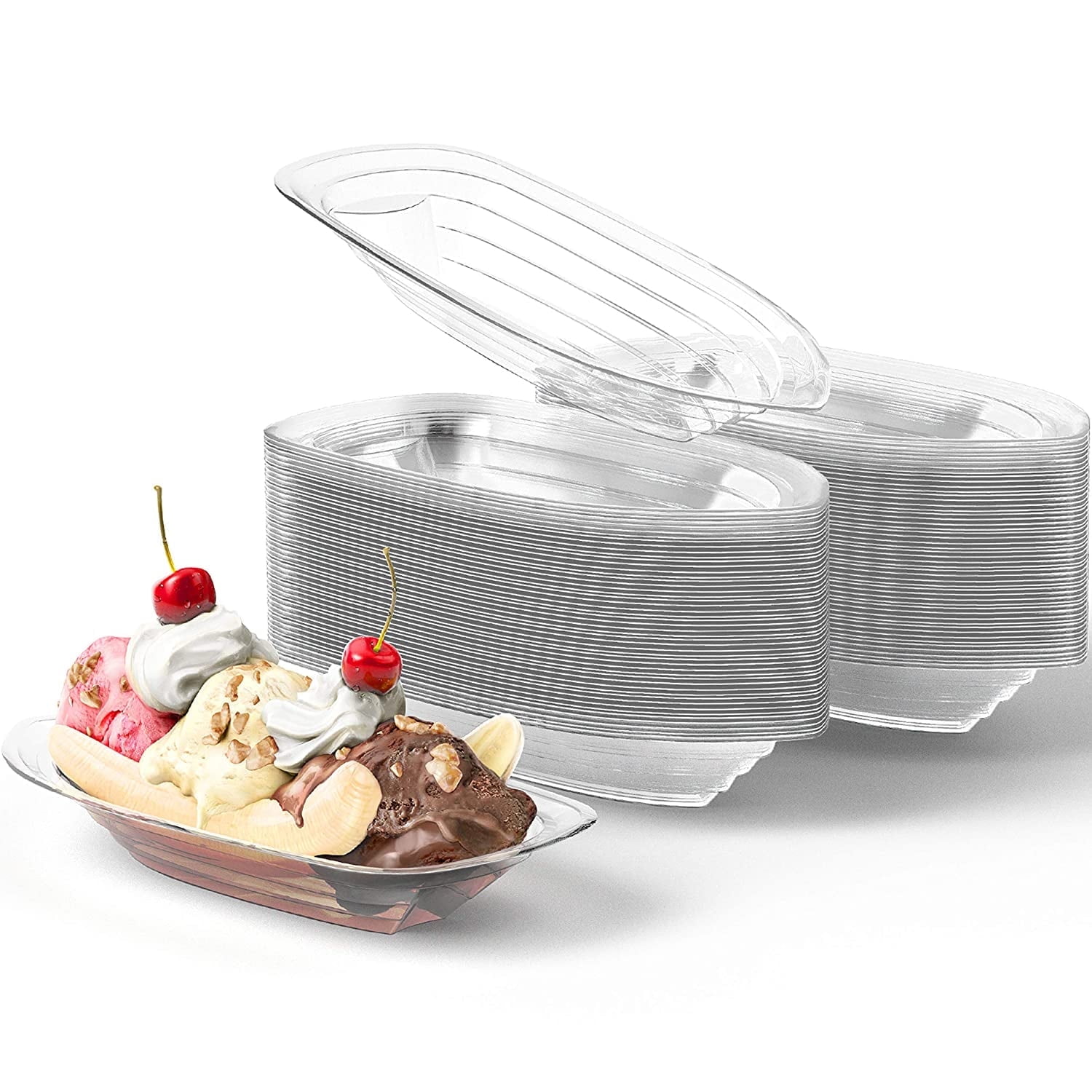 Avant Grub 8 oz Clear Plastic Disposable Banana Split Boat, 100 Pack ...