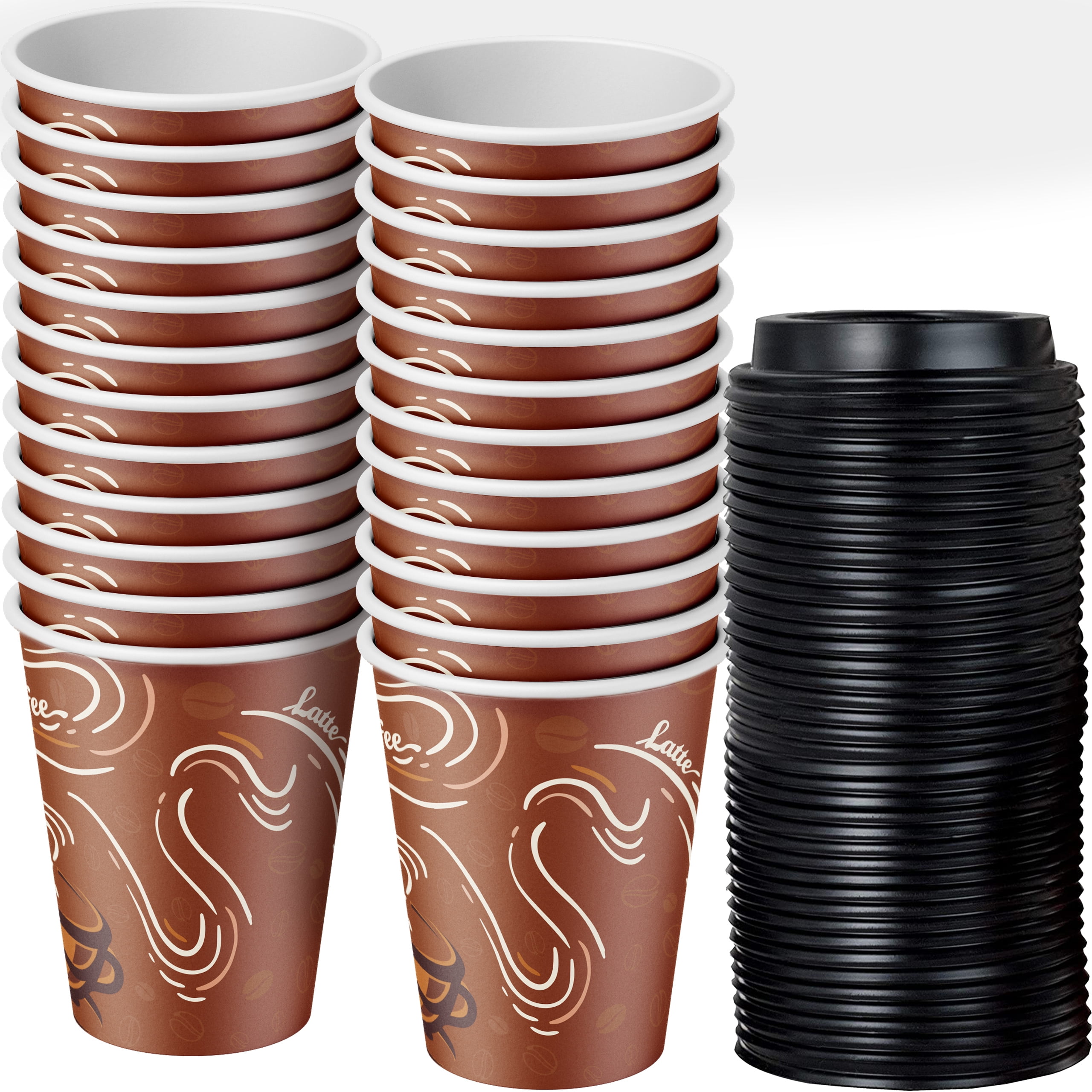 Avant Grub Coffee Cups & Recyclable Dome Lids - "Coffee" Design - 12oz ...
