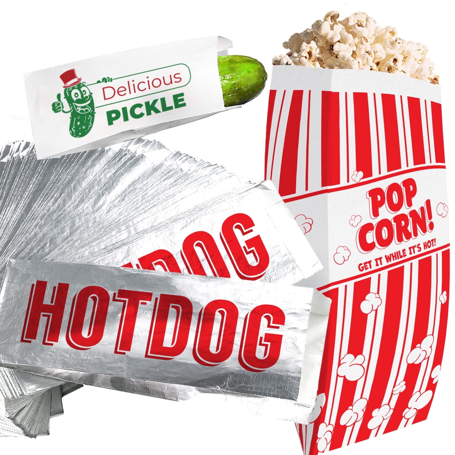Avant Grub Foldable Retro Popcorn, Pickle and Hot Dog Paper Party Bags ...