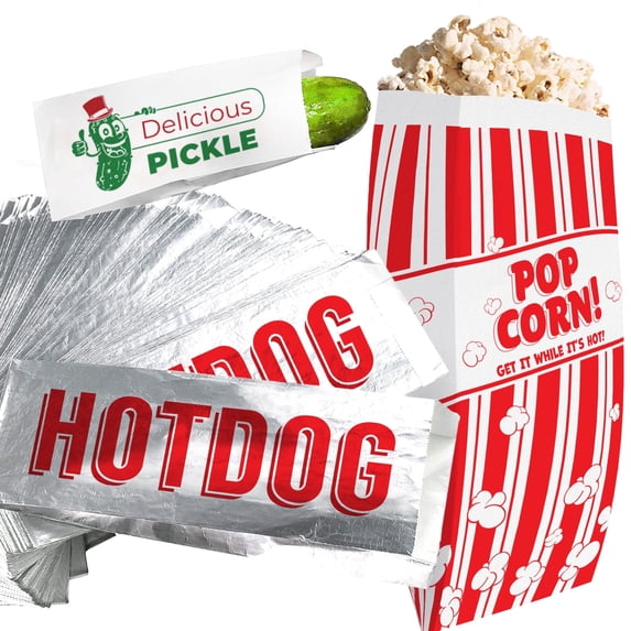 Avant Grub Foldable Retro Popcorn, Pickle and Hot Dog Paper Party Bags ...