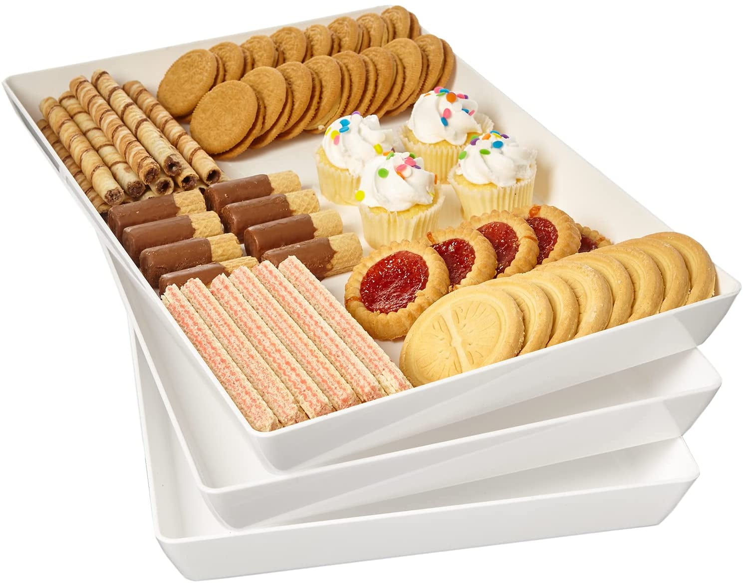 Avant White Plastic Serving Trays (Set of 3) 15” x 10” | Large Reusable ...