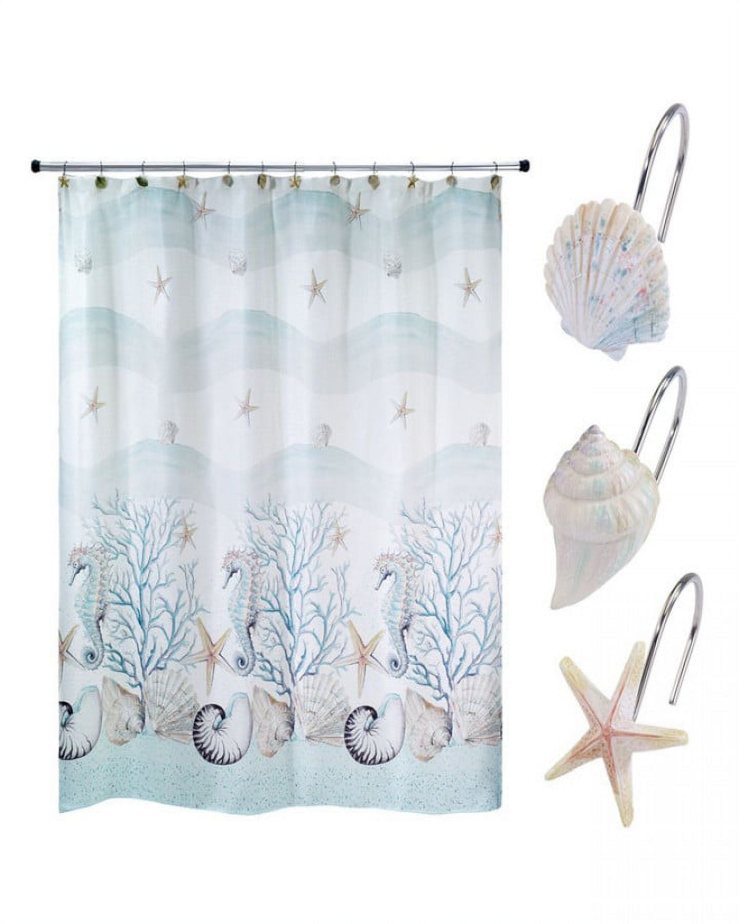 Avanti Linens Avanti Coastal Terrazzo Shower Curtain Shower Hook Set