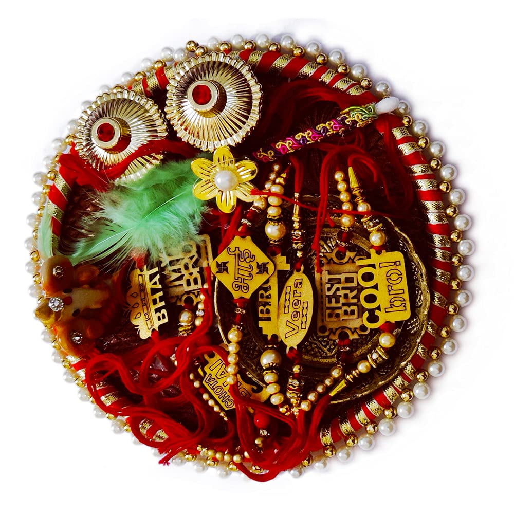 Avanti Creation Wooden Pooja Thali with Kumkum Chawal Holder with Diya ...