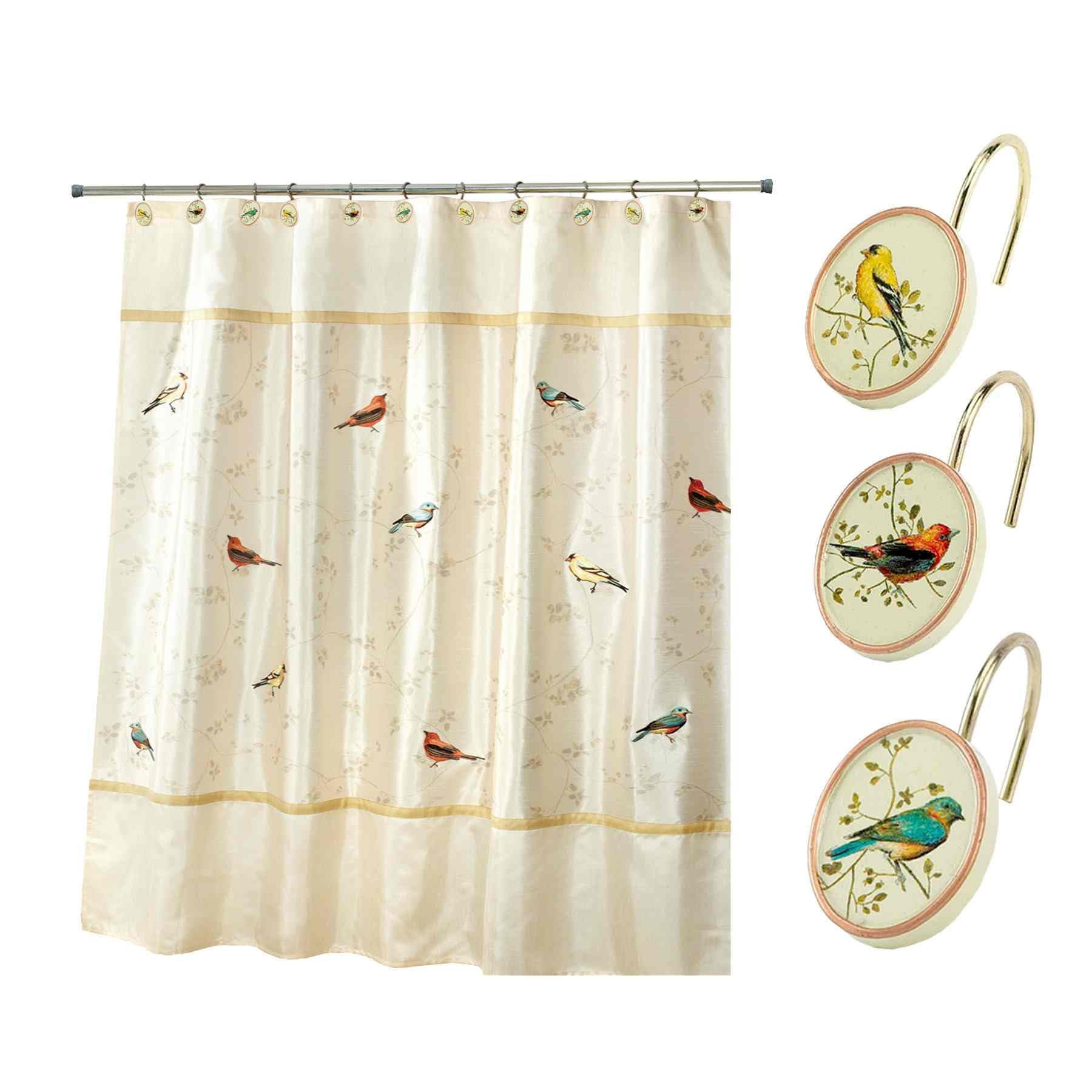Avanti Linens- Shower Set, Fabric Shower Curtain & 12pc Curtain Hooks, Durable Bathroom ...