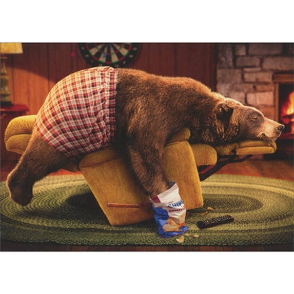 Avanti Press Bear Asleep on Recliner with Paw in Bag of Chips Funny ...