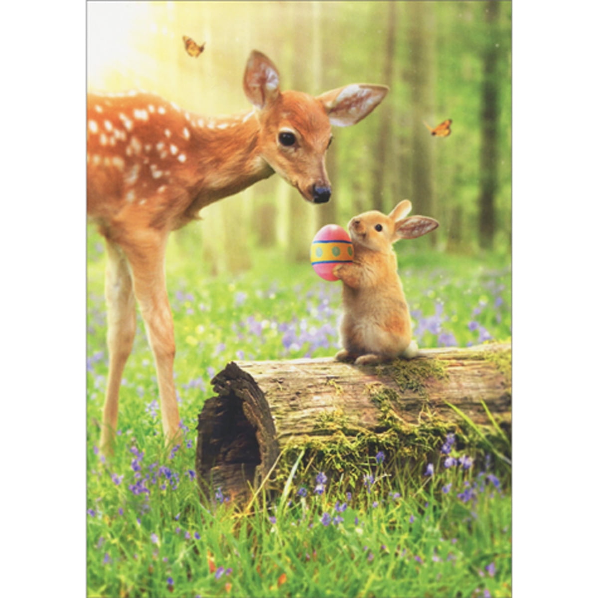 Avanti Press Bunny on Log in Meadow Giving Decorated Pink and Yellow ...