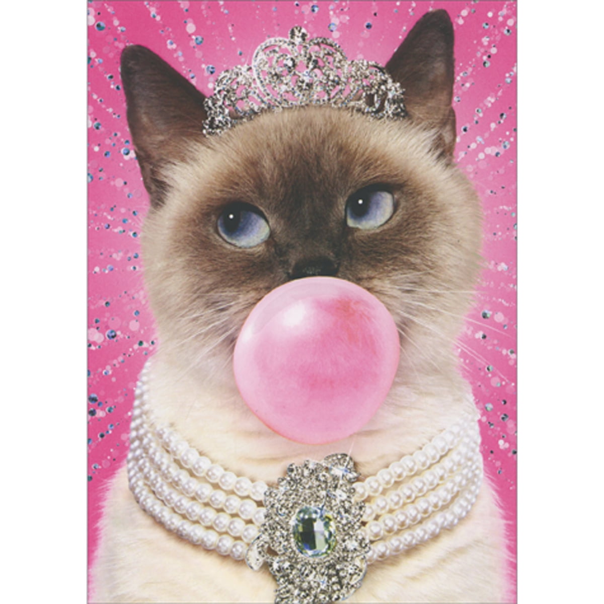 Avanti Press Fancy Cat Wearing Tiara, Pearl Necklace and Blowing Pink ...