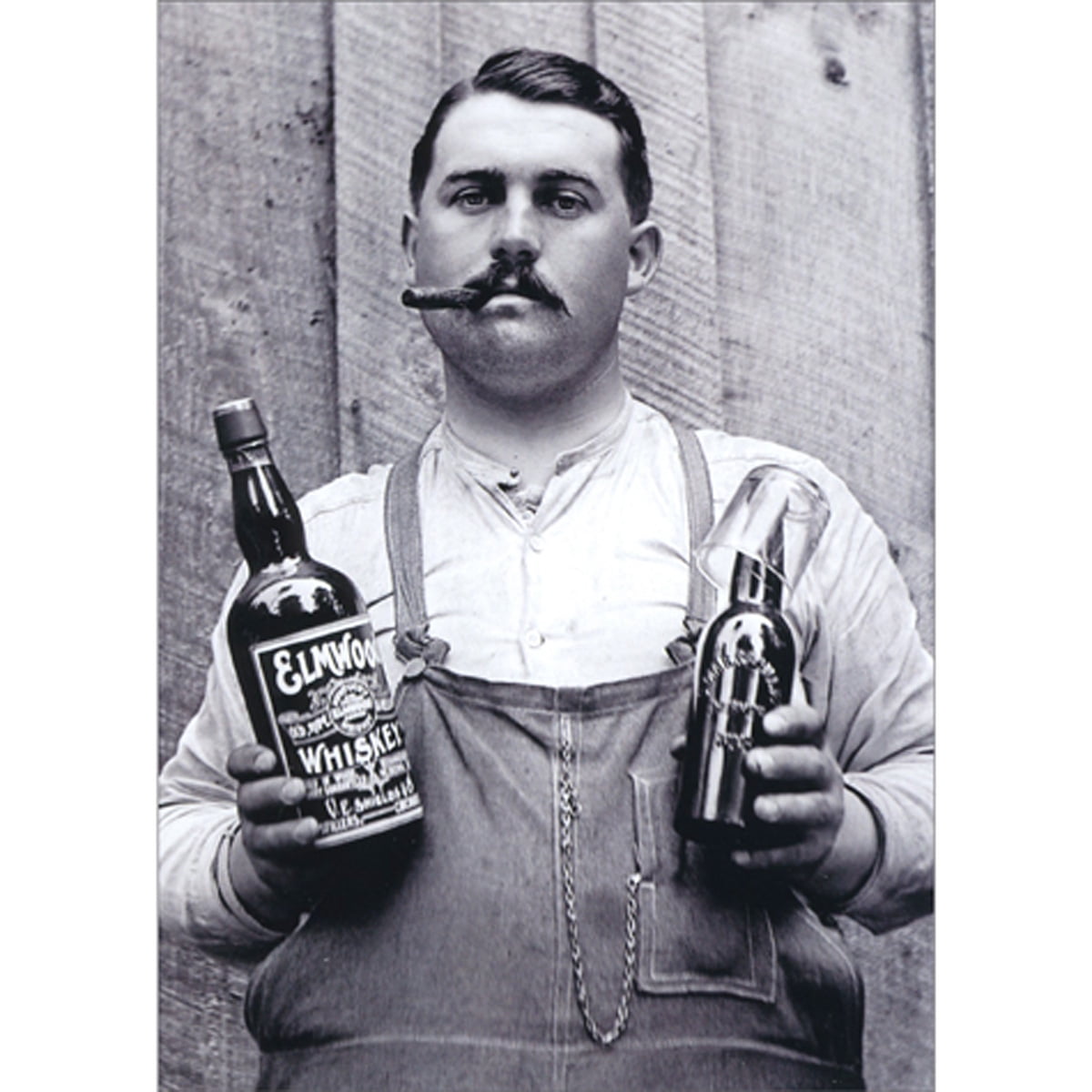 Avanti Press Man Holding Whiskey and Beer Bottles Vintage Photo America ...