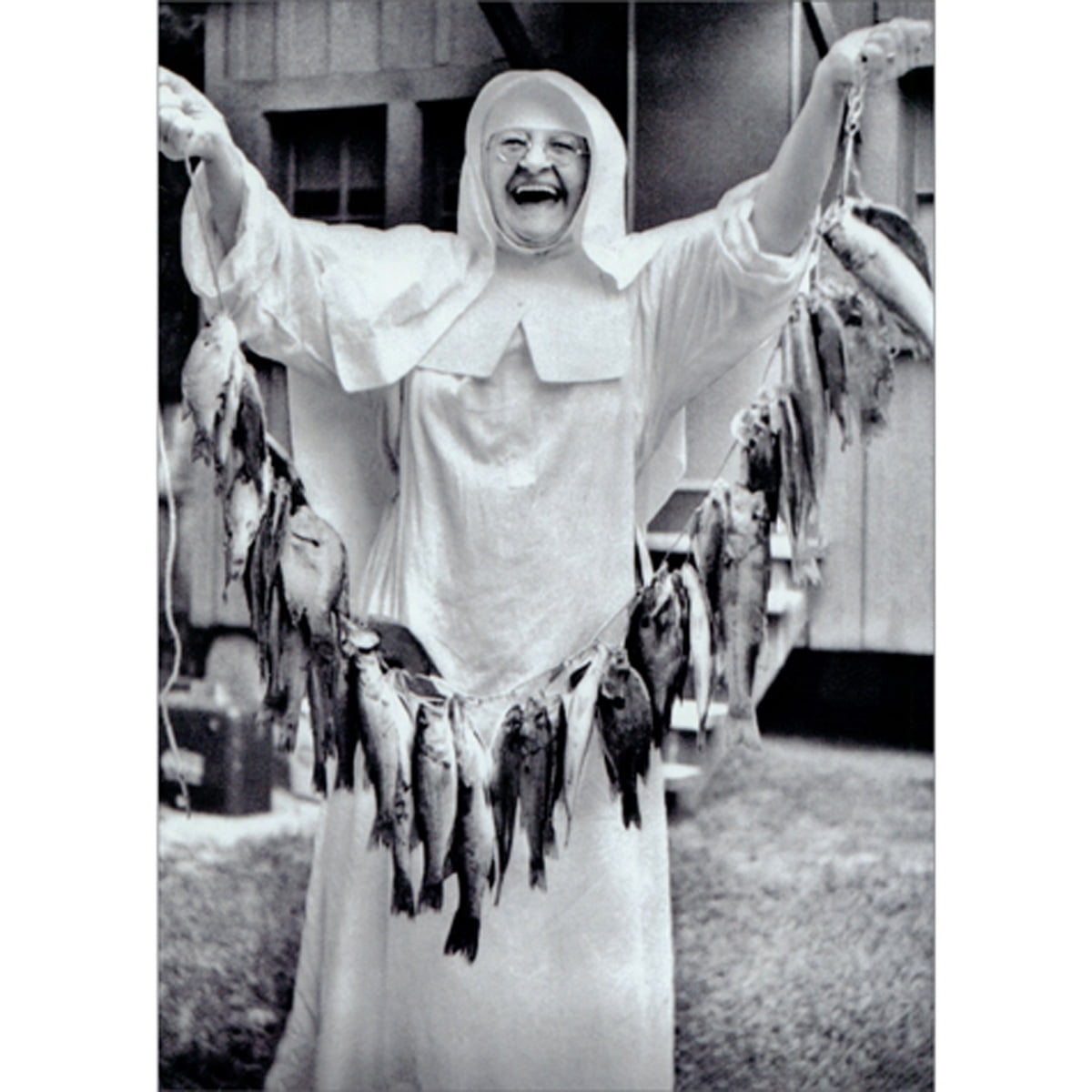 Avanti Press Smiling Nun Holding String of Fish Black and White Photo ...