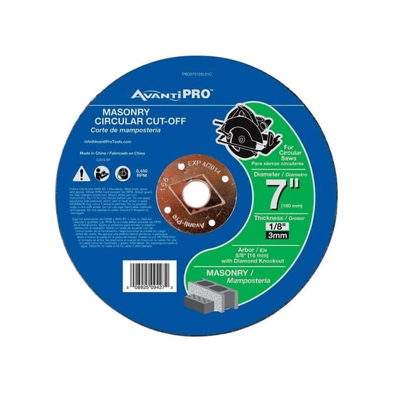 Avanti Pro 7 in. Dia. x 5/8 in. Aluminum Oxide Masonry Cut-Off Disc 1 ...