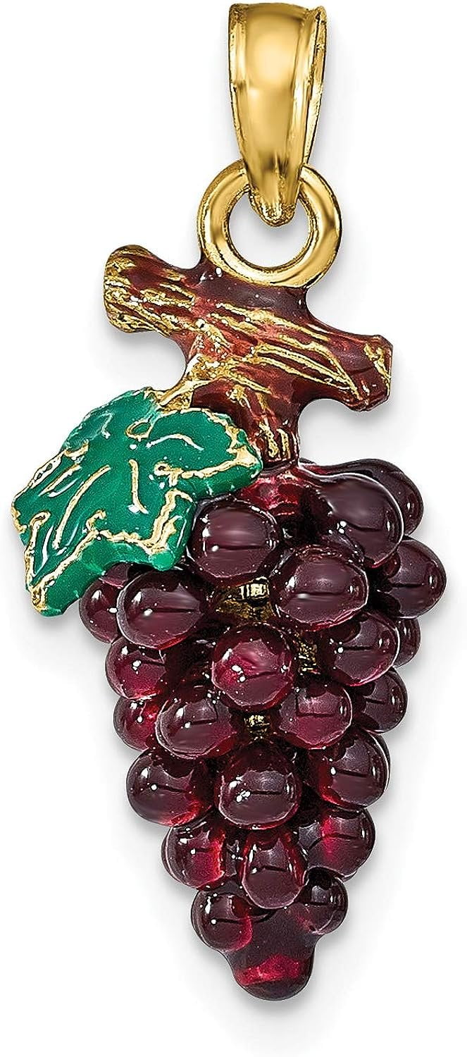 Avariah Diamonds 14K Yellow Gold 3-D ENAMEL PURPLE GRAPES W/STEM & LEAF ...