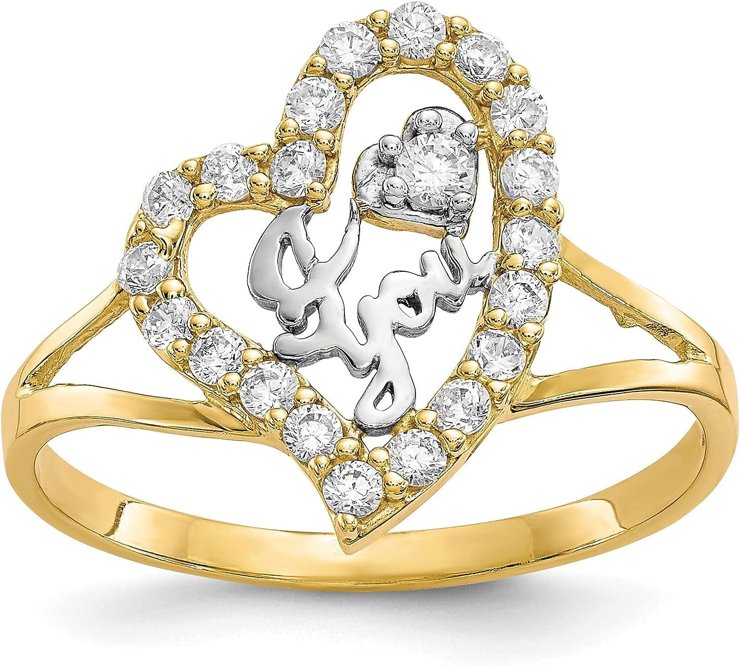 Avariah Diamonds Solid 10K Yellow Gold w/White Rhodium I LOVE YOU CZ ...