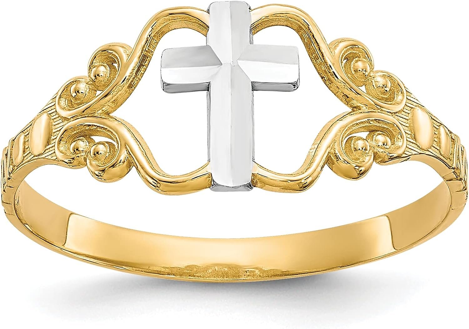 Avariah Diamonds Solid 10k Yellow Gold & Rhodium Polished Cross Ring ...