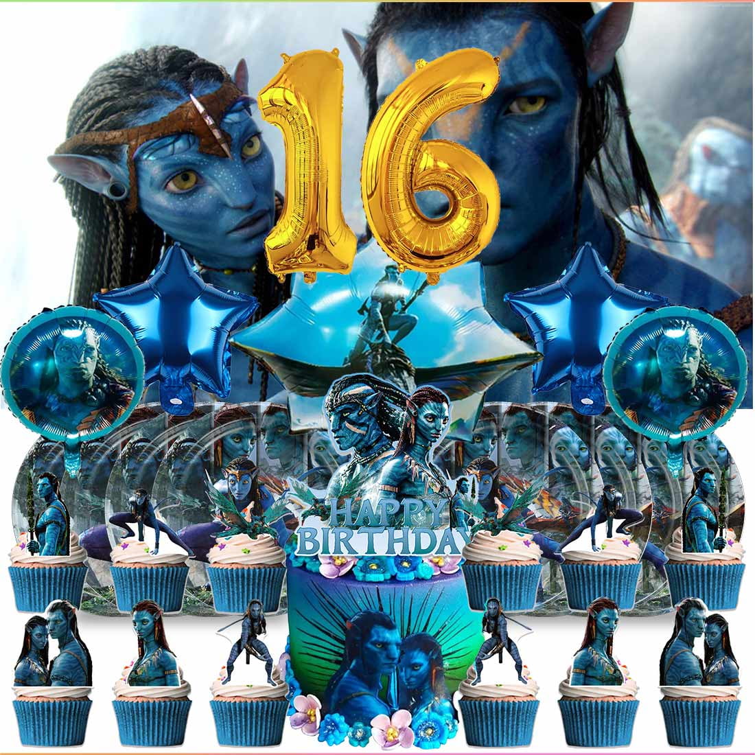 Avatar Movie 16th Tableware Balloons Cake Toppers Backdrop Banner ...