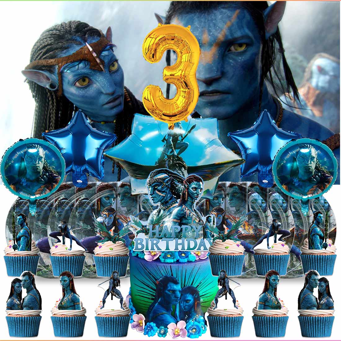Avatar Movie 3rd Tableware Balloons Cake Toppers Backdrop Banner ...