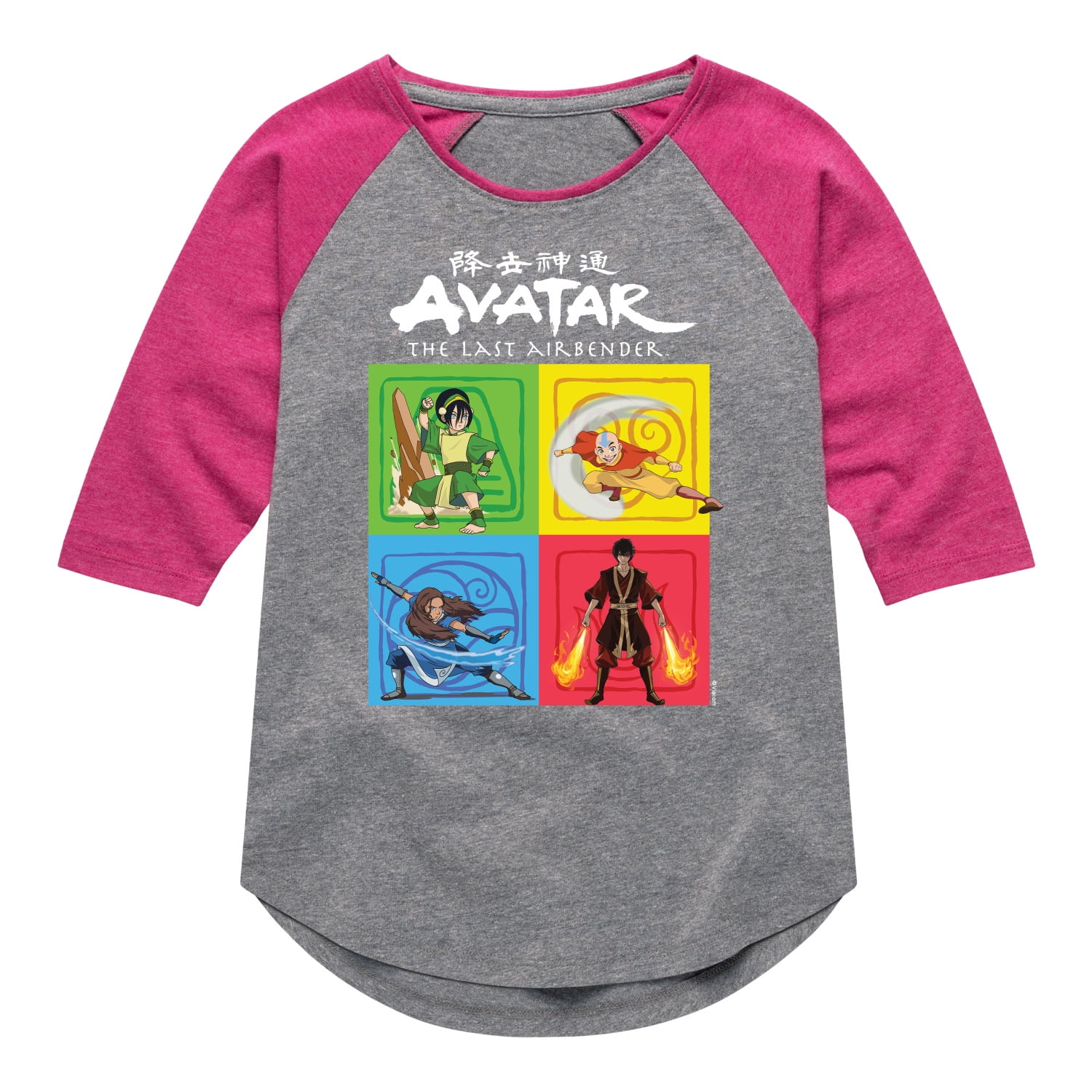 Avatar: The Last Airbender - Four Elements Square - Youth Girls Raglan ...