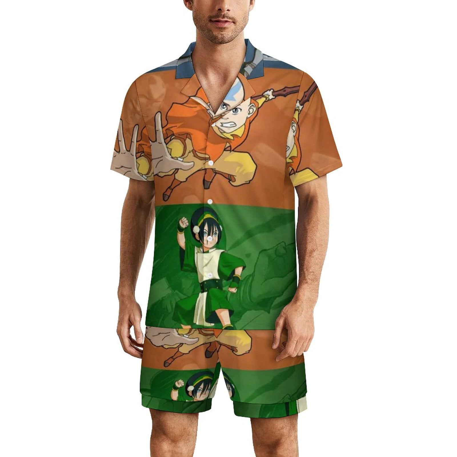 Avatar The Last Airbender Short Sleeved Pajama Set For Mens Button ...