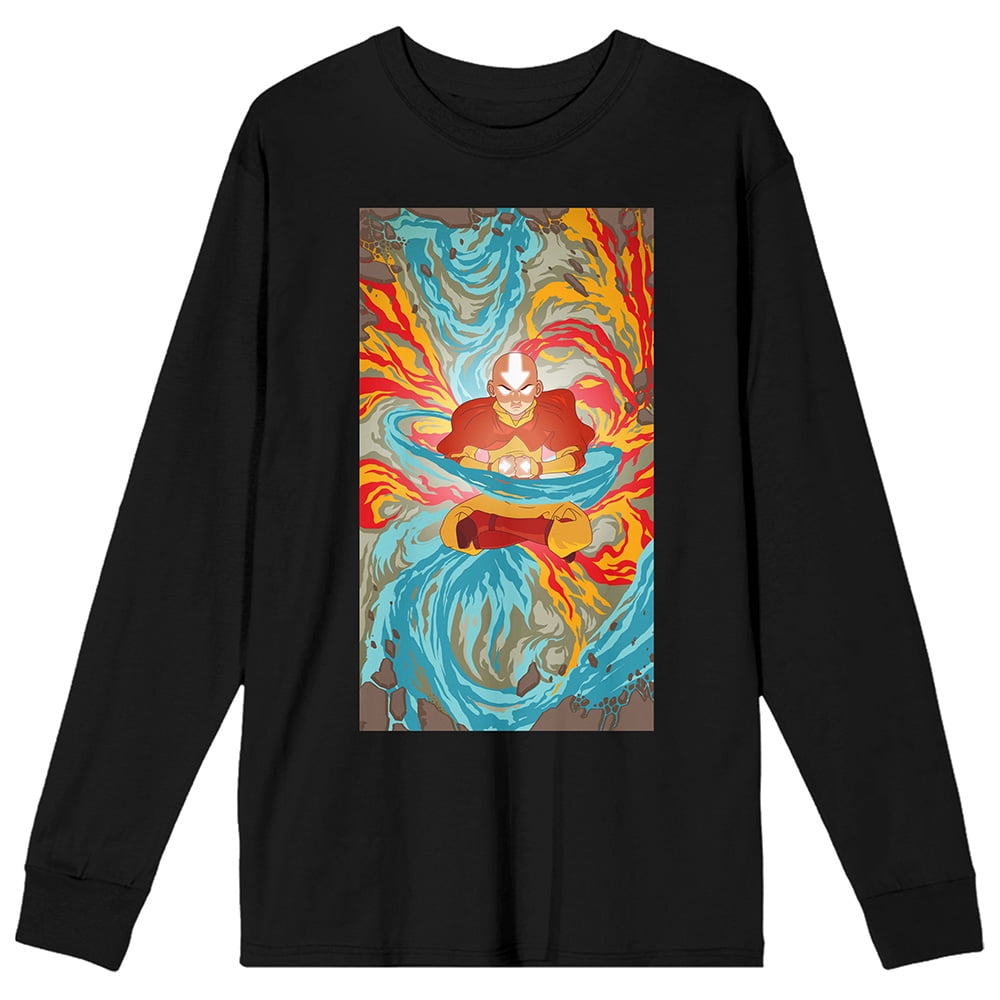 Avatar the Last Airbender Aang with Four Elements Black Long Sleeve ...