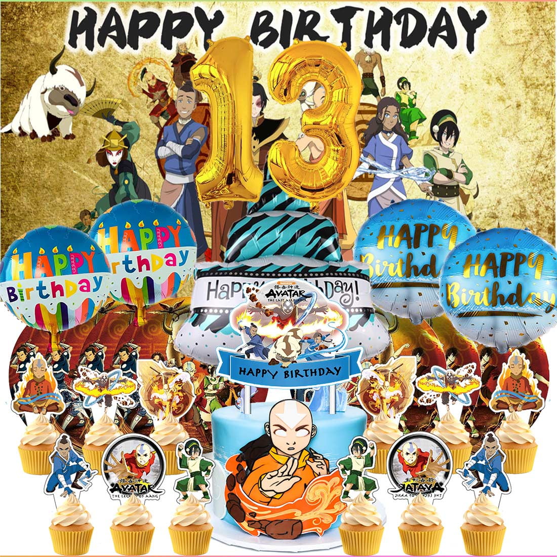 Avatar the last airbender 13th Tableware Balloons Cake Toppers Backdrop ...