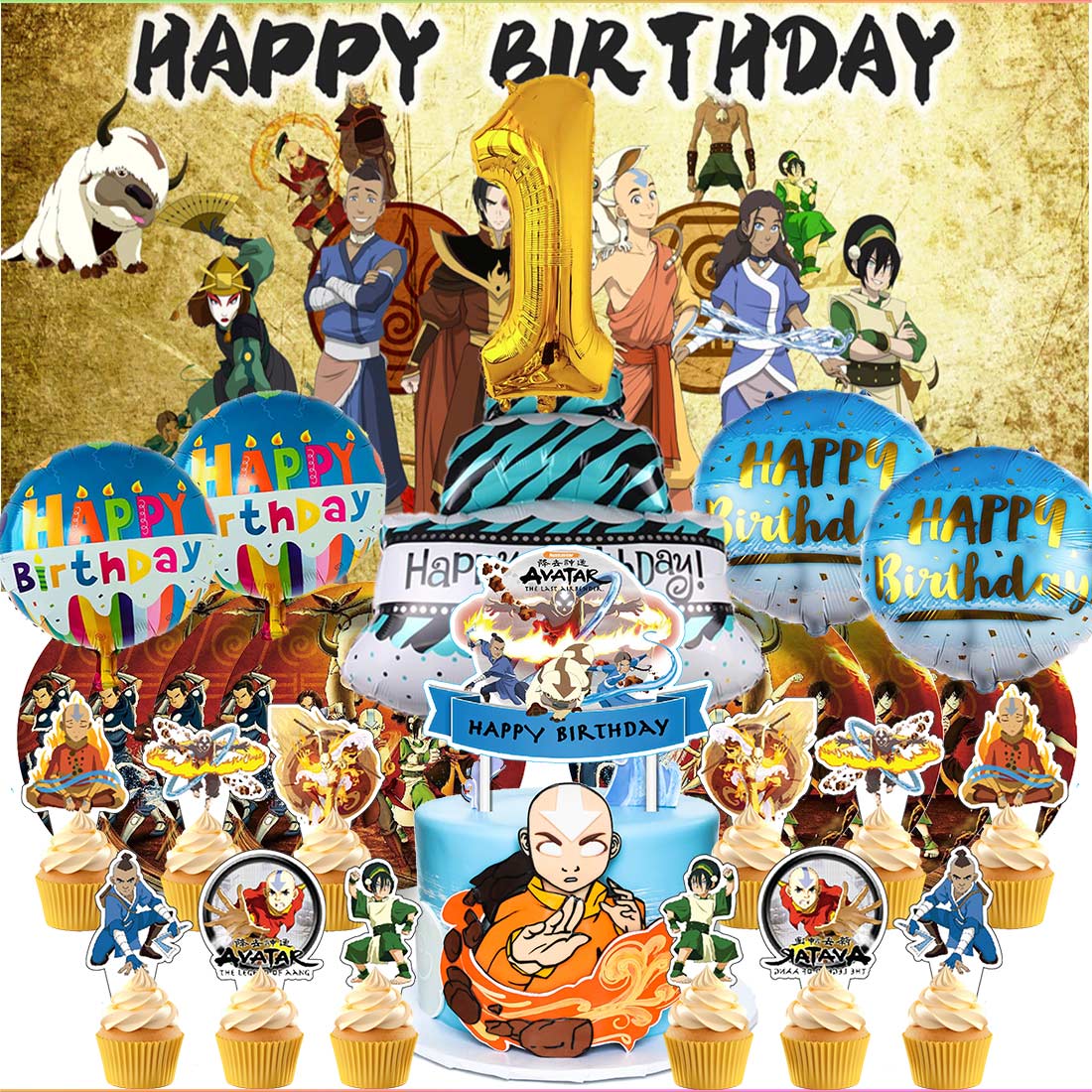 Avatar the last airbender 1st Tableware Balloons Cake Toppers Backdrop ...