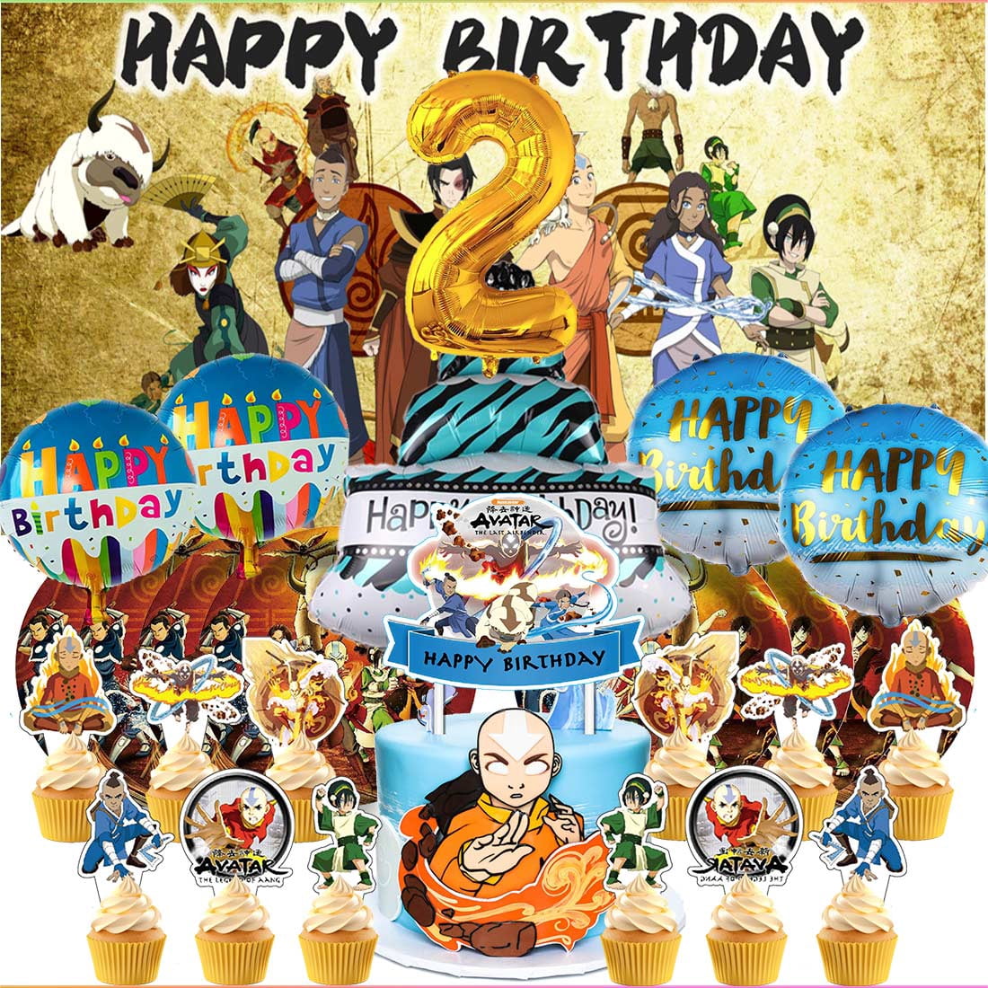 Avatar the last airbender 2nd Tableware Balloons Cake Toppers Backdrop ...