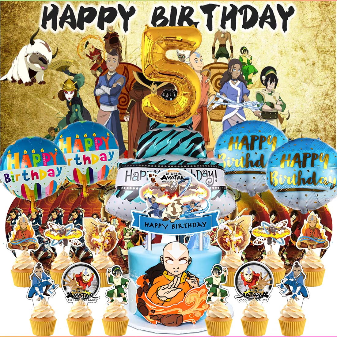 Avatar the last airbender 5th Tableware Balloons Cake Toppers Backdrop ...