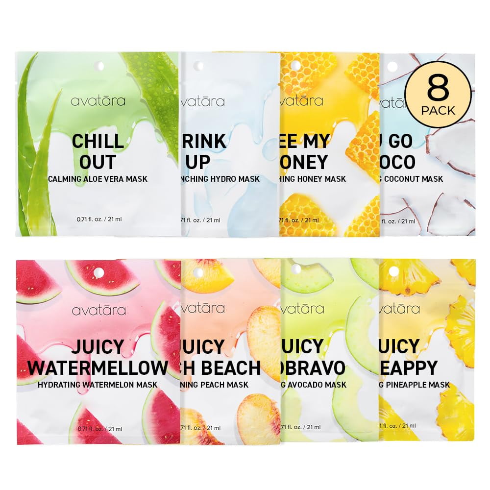 Avatara 8-Pack Sheet Face Mask Set, Beauty and Skincare Facial Mask ...