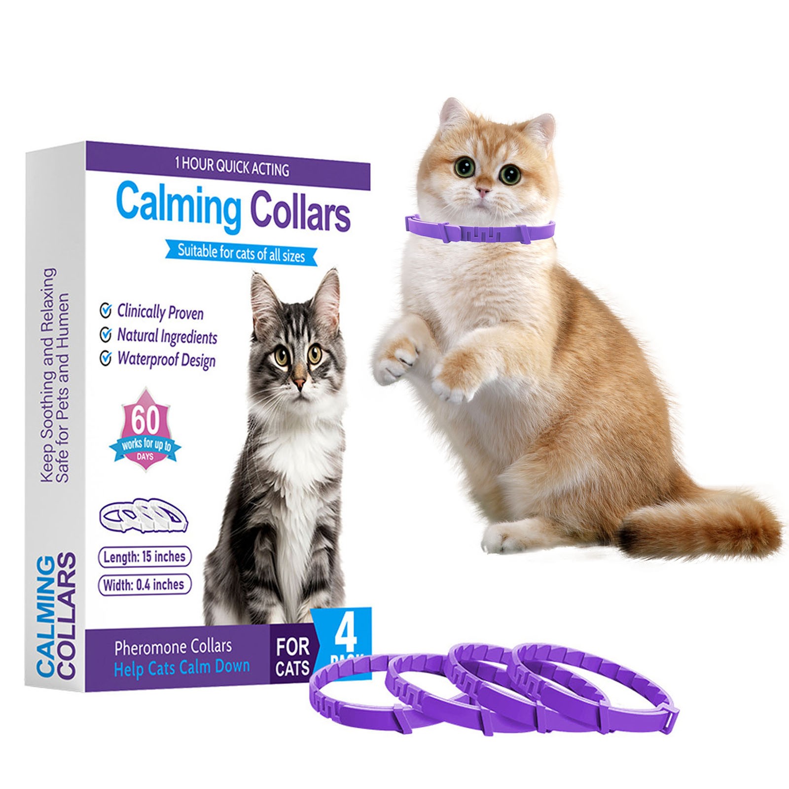 Avdjesfny 4 Pack Calming Collar for Cats, Cat Calming Collar, Calming ...