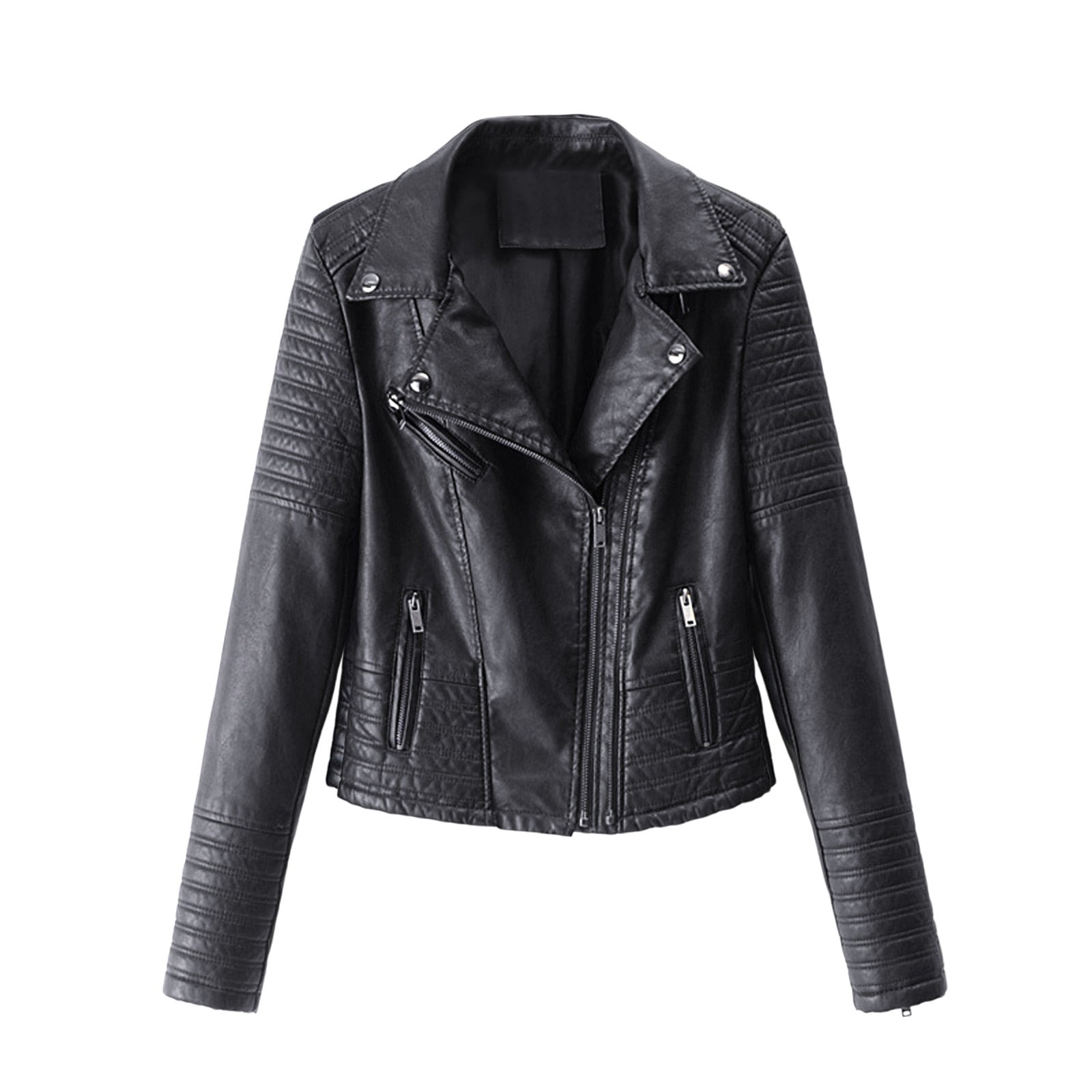 Avdjesfny Faux Leather Jacket For Women Crop Short Cropped PU Slim Zip Up Moto Biker Coat ...