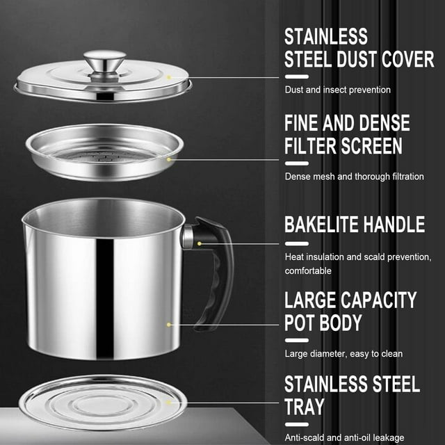 Avdolw 1 8l Stainless Steel Oil Pot With Filter Multi Purpose For