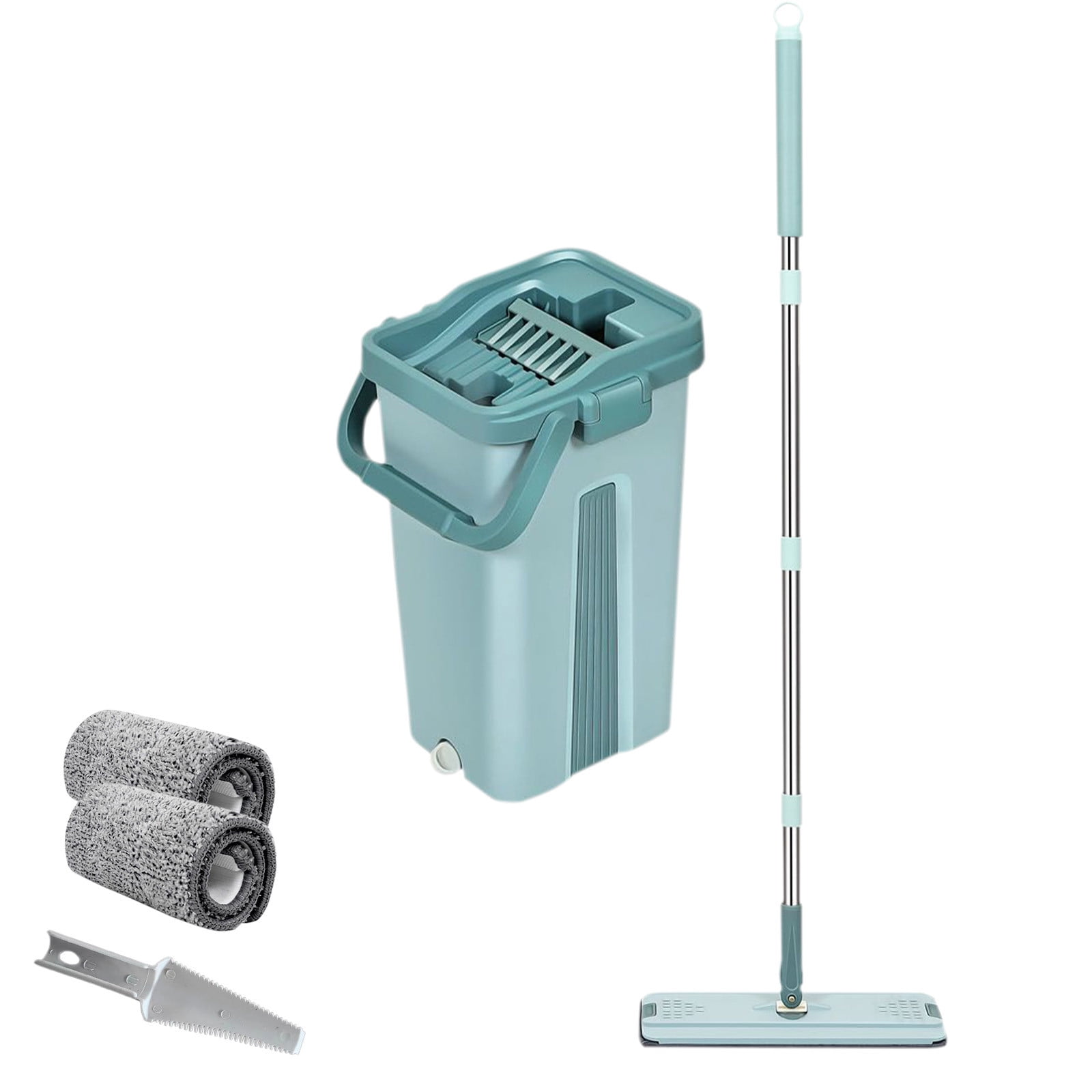 Avdolw Hands-Free Flat Mop Set with Bucket, 2 Microfiber Cloths, and ...