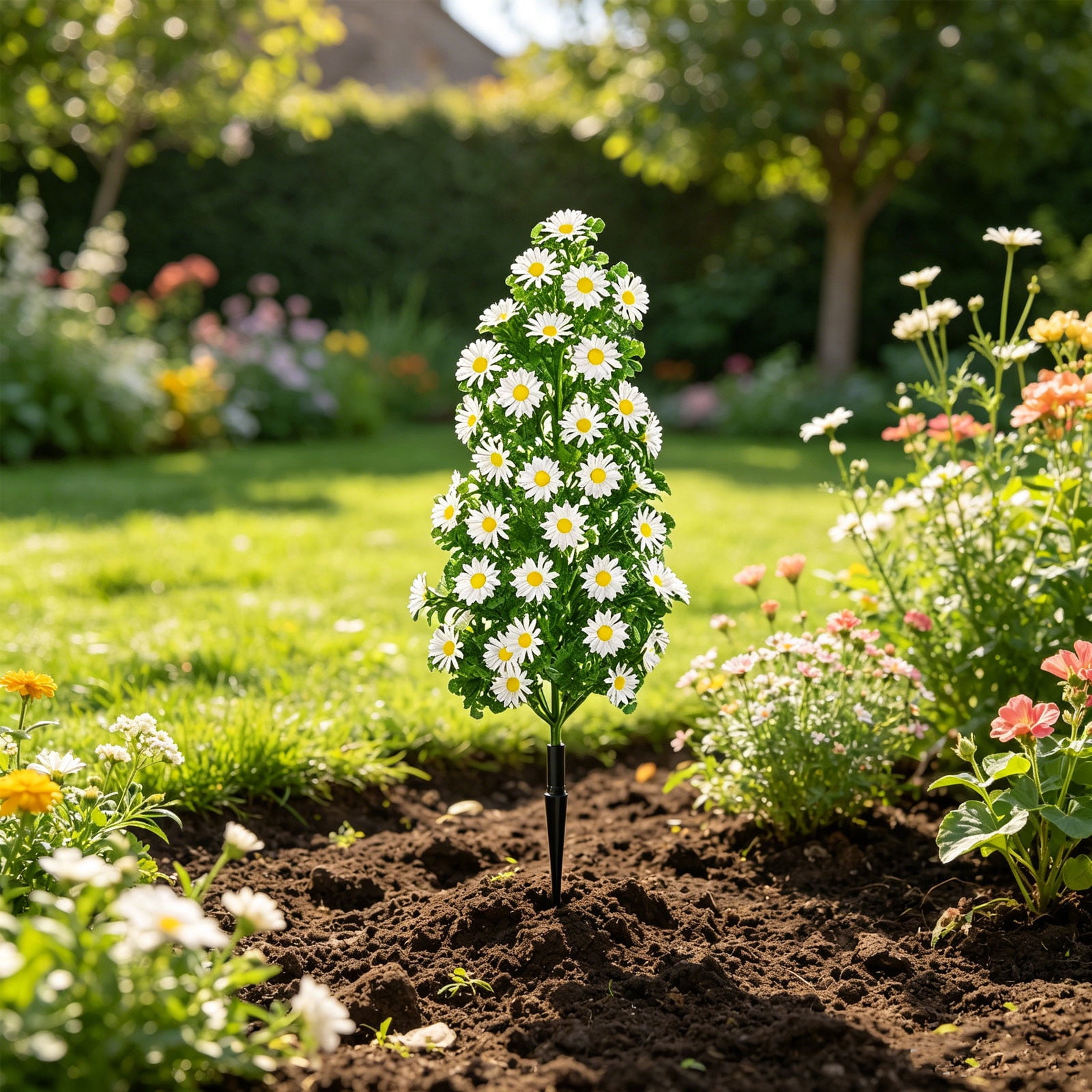 Avdolw Outdoor Plastic Artificial Mums Flower with Stake, realistic no ...