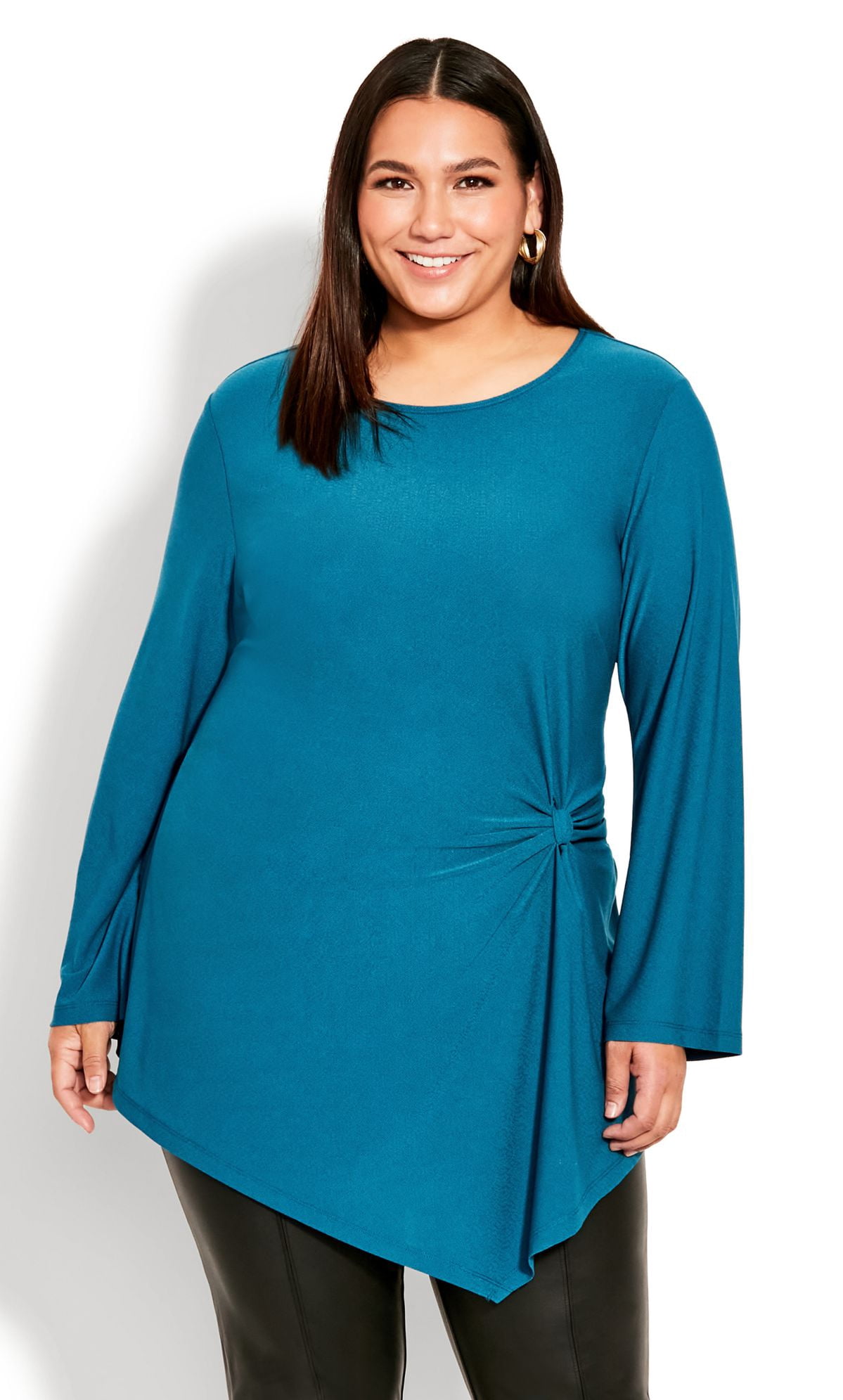 Ave Studio Women's Plus Size Erin Twist Plain Long Sleeve Top - Walmart.com
