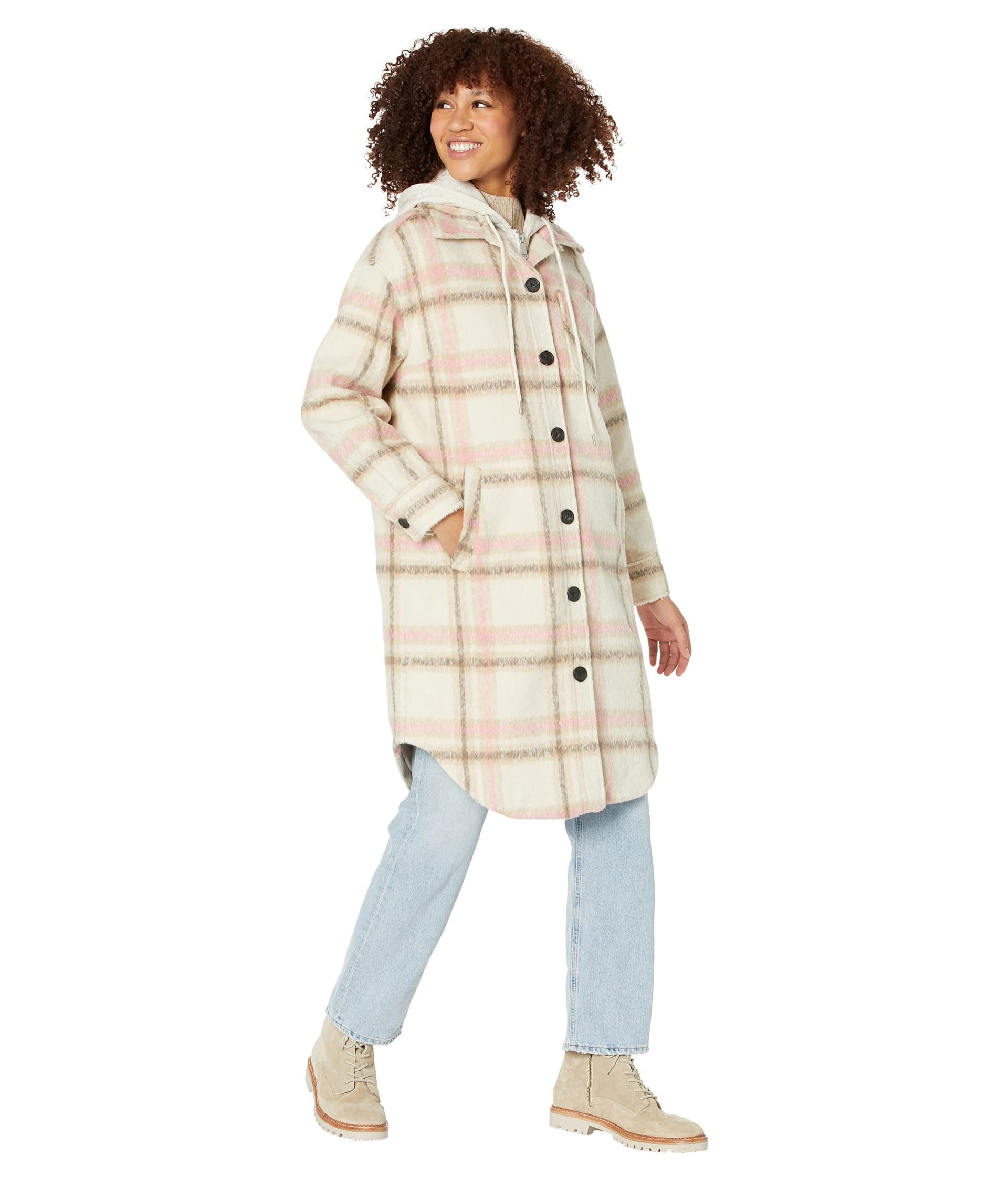 Avec Les Filles Full-Length Plaid Shirt Jacket w/Dickie Oat/Cream/Pink Plaid XL - Walmart.com