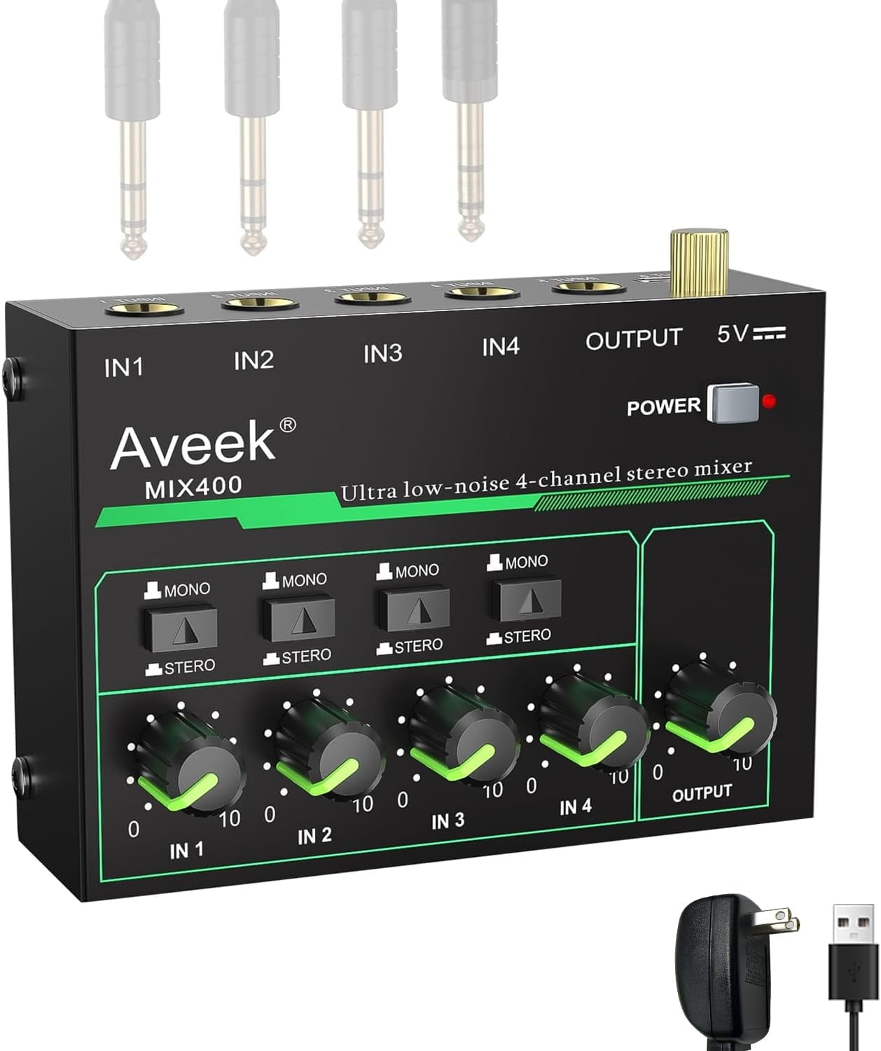 Aveek 4 Channel Mixer - Mini 4 Stereo Audio Mixer, Low-Noise for Precision Sub-Mixing,1/4" TRS ...